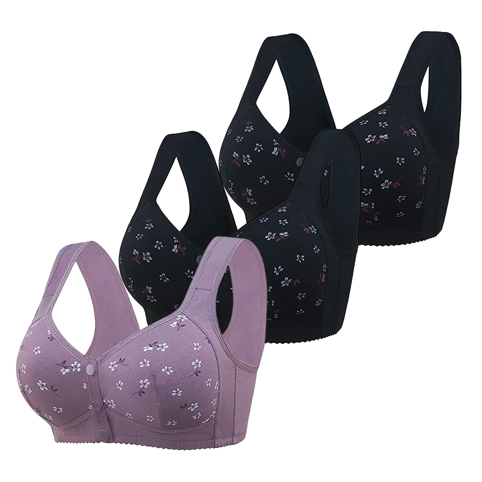 Youmylove 3-Pack Women Bra Front Side Buckle Lace Wireless Movement ...