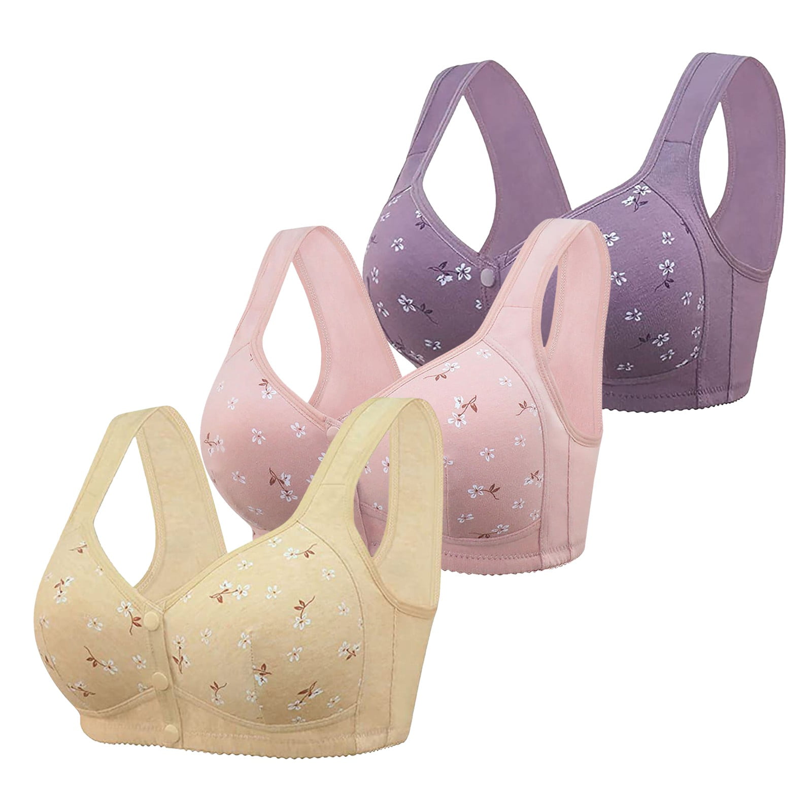 Youmylove 3-Pack Women Bra Front Side Buckle Lace Wireless Movement ...