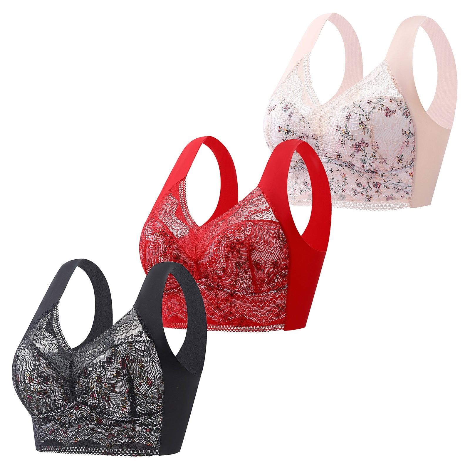 Youmylove 3-Pack Women Bra Thin Lace Back Wrapped Chest Vest With ...