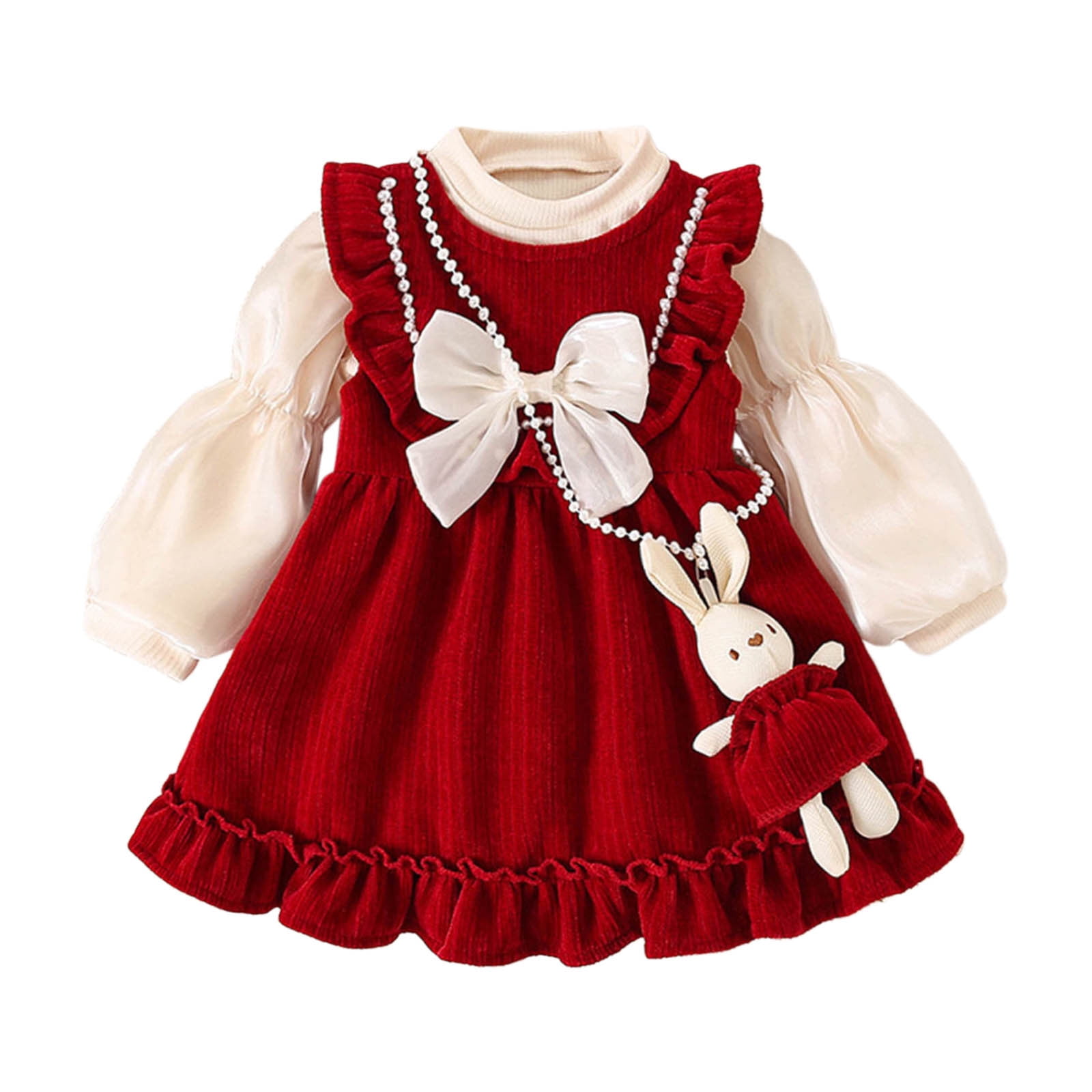 Youmylove Baby Girls Long Sleeve Red Princess Dress With Rabbit ...