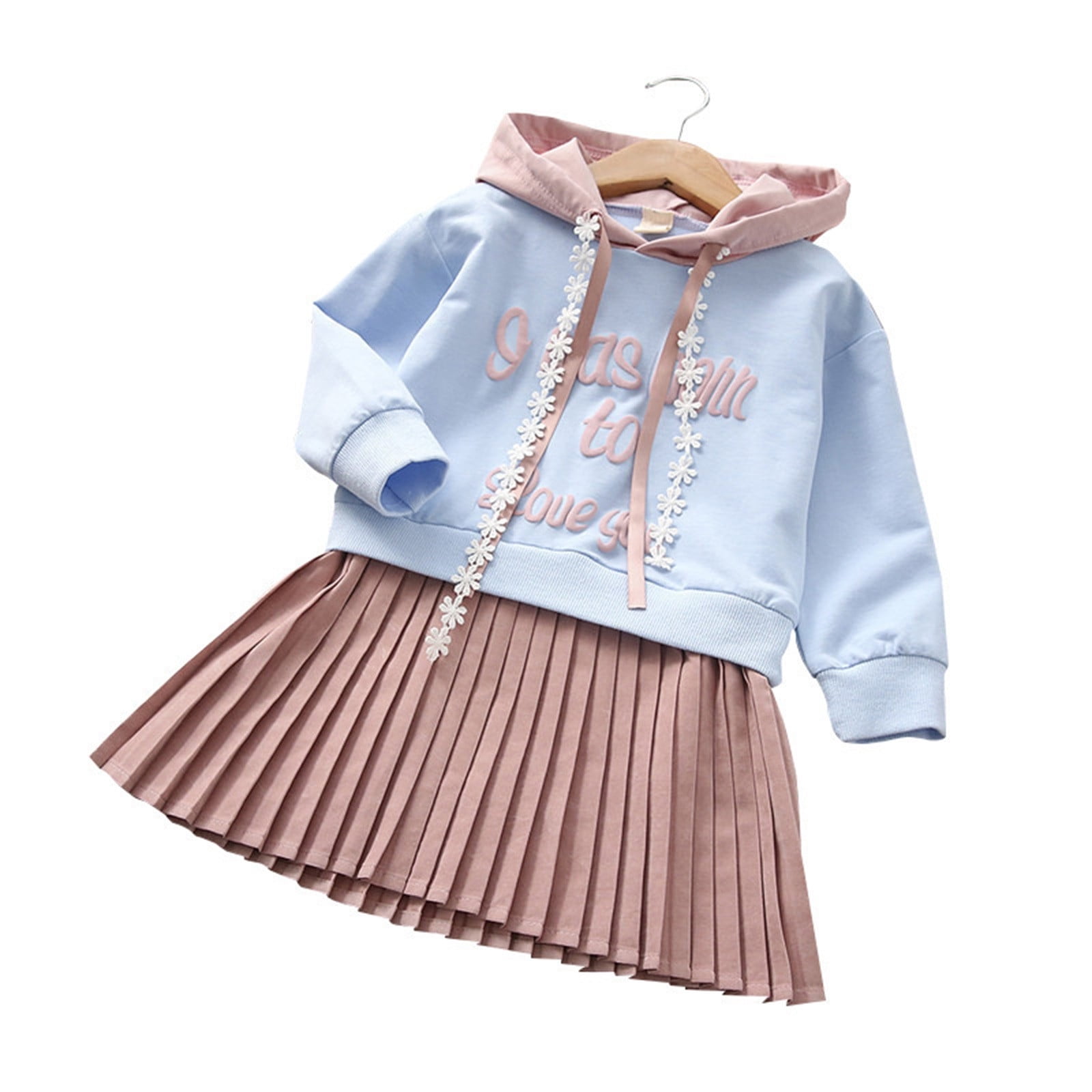 Youmylove Dresses For Girls Pullover Hooded Hoodie Pleated Long Girls ...