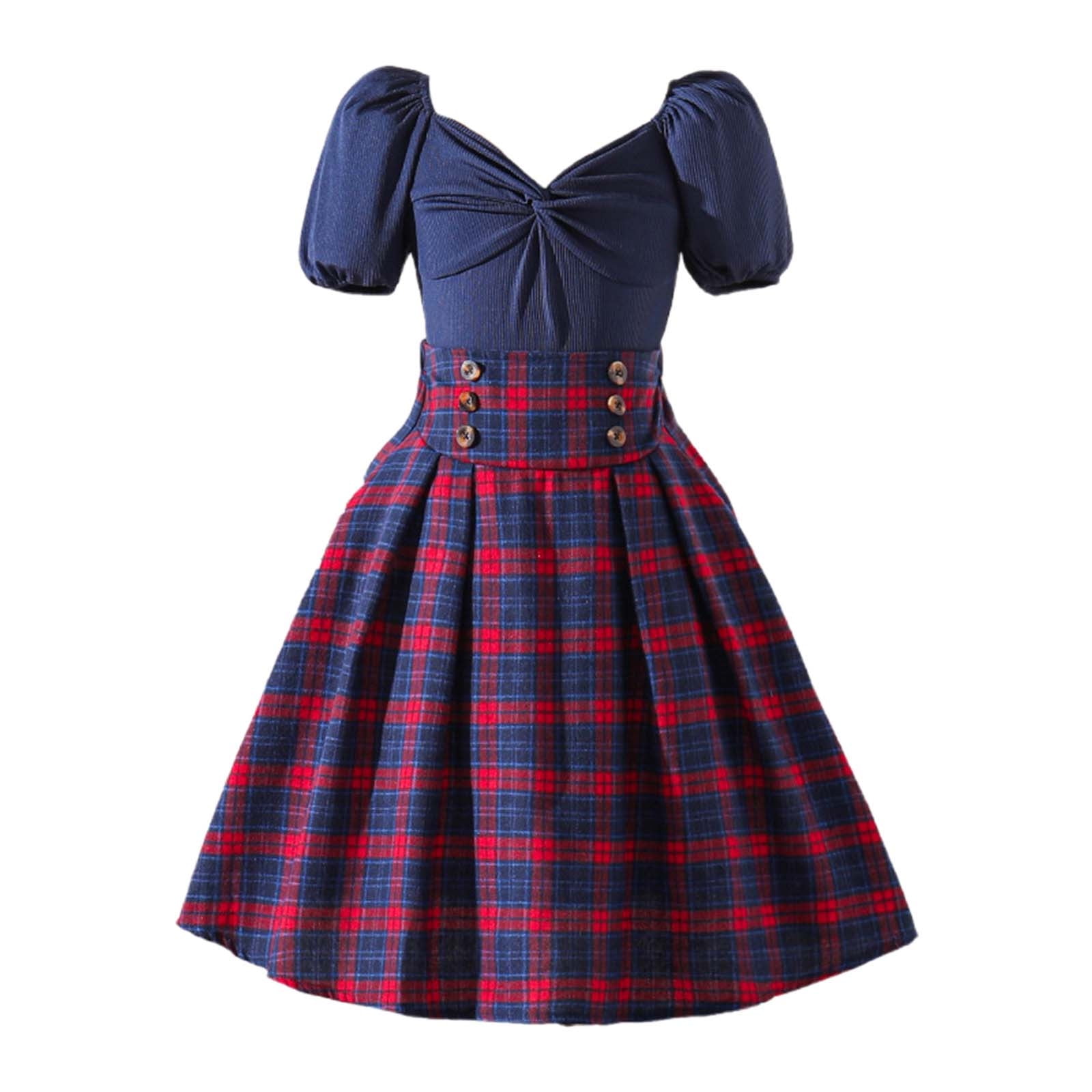 Youmylove Girls Skirt Set Summer Outfits Girls Color Block Plaid Skirts ...