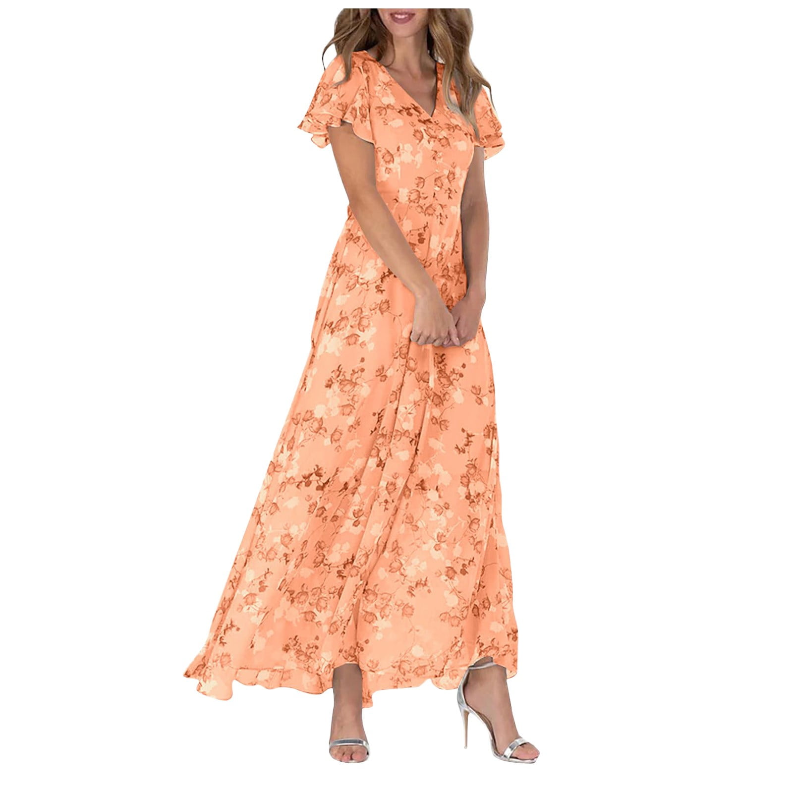 Youmylove Maxi Long Dresses for Women Elegant Swing Long Dress Chiffon ...
