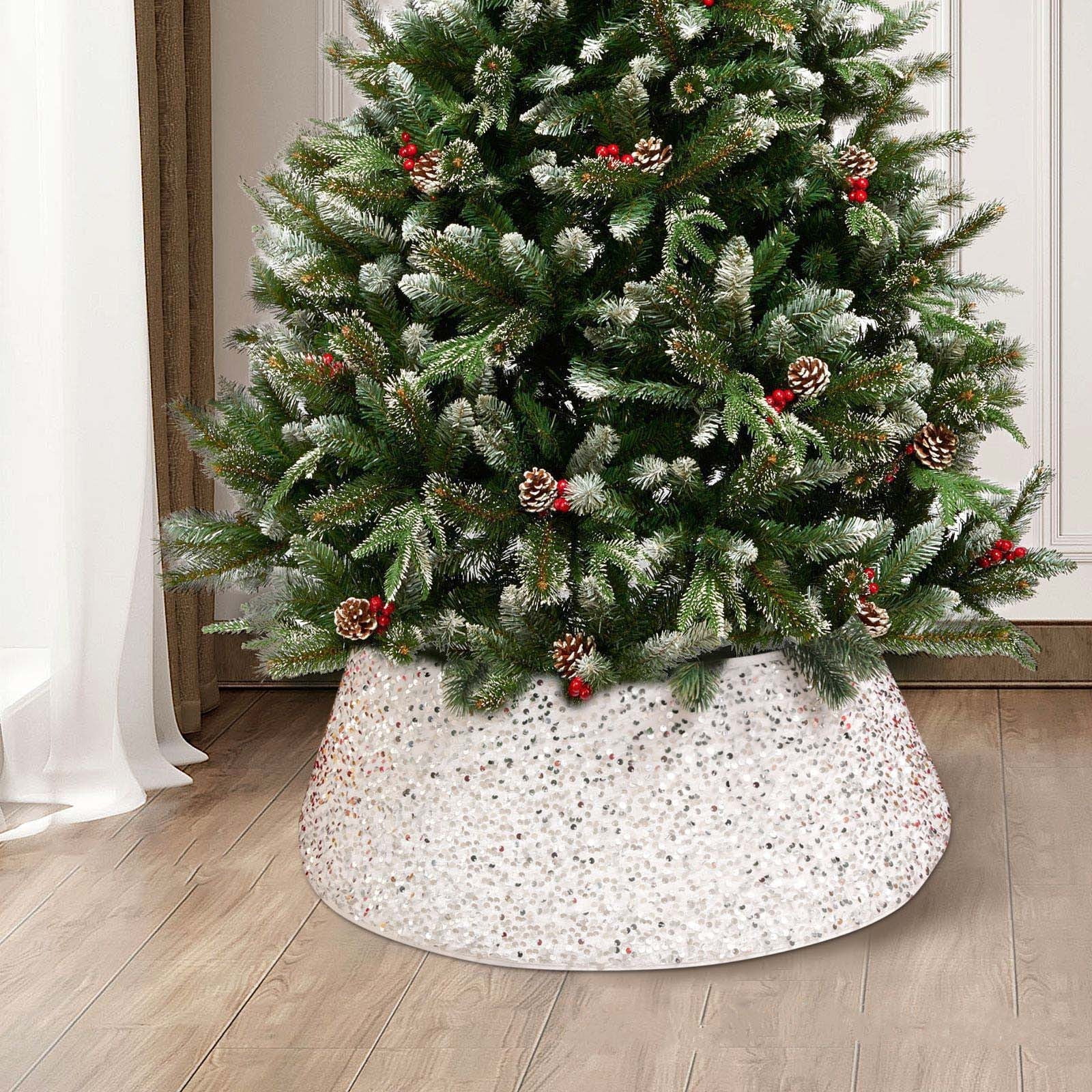 Youmylove Sequin Christmas Tree Collar White Glitter Xmas Tree Ring ...