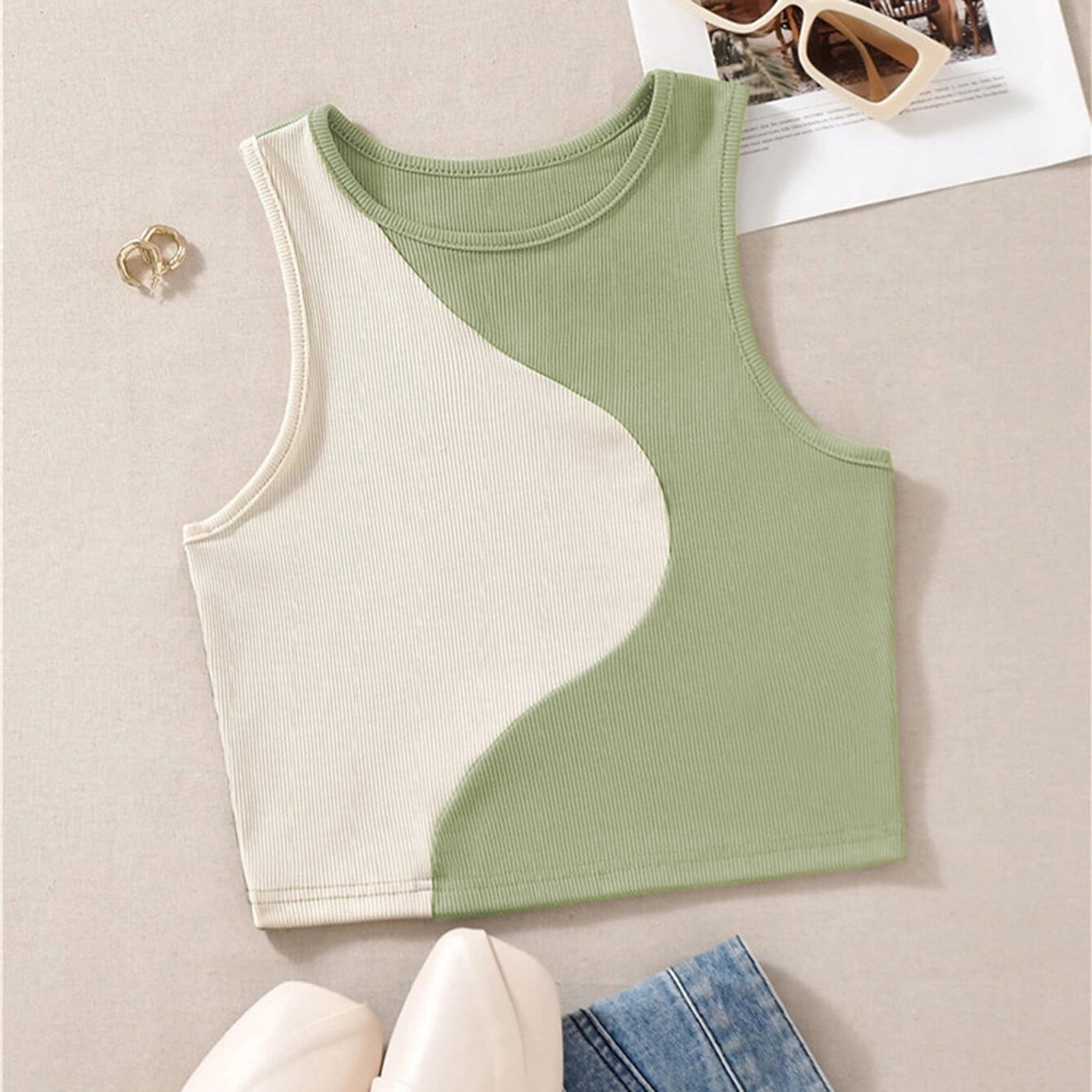 Youmylove Teens Girls Sleeveless Crop Tops Double Layer Scoop Neck ...