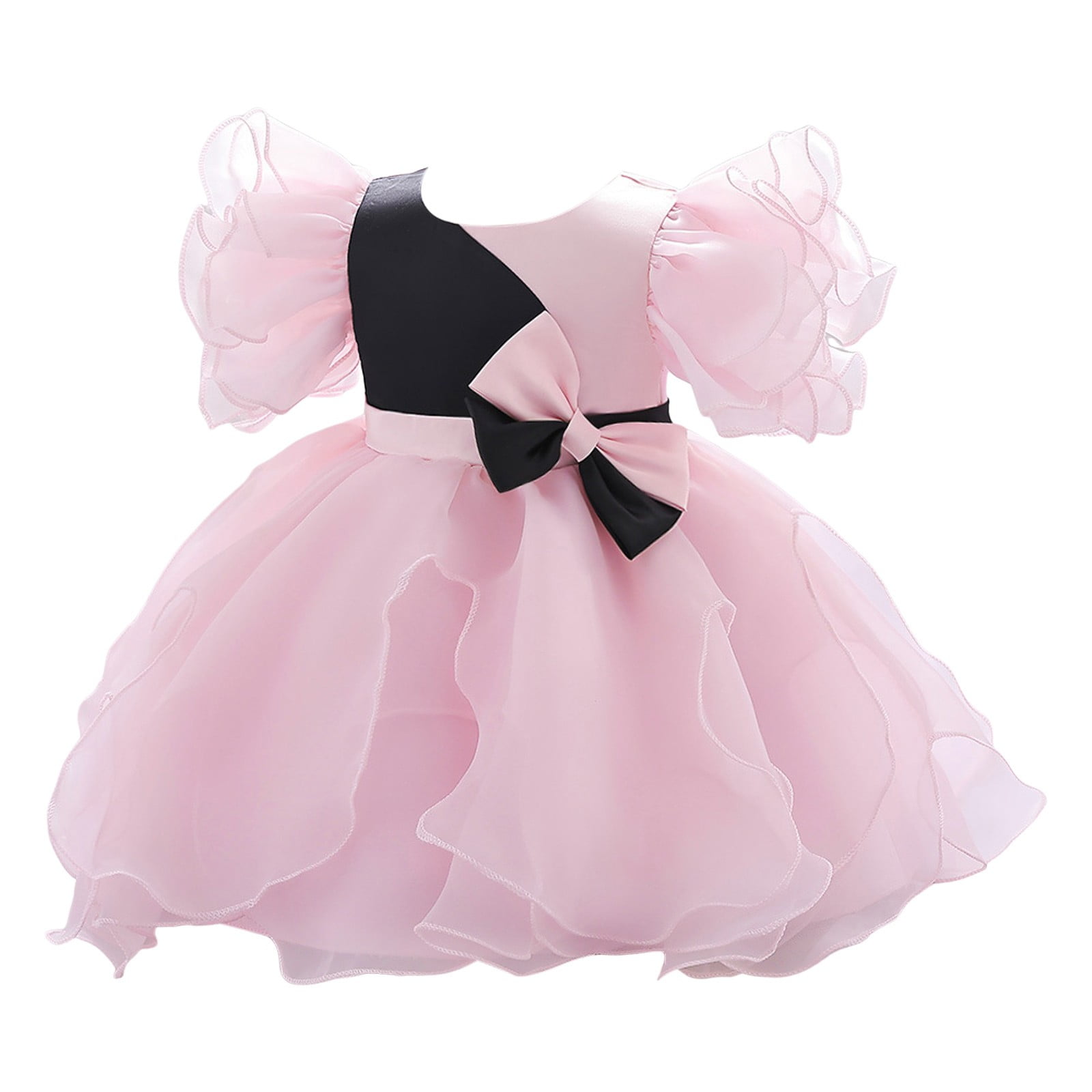 Youmylove Toddler Girls Fly Sleeve Bowknot Patchwork Color Ruffles ...