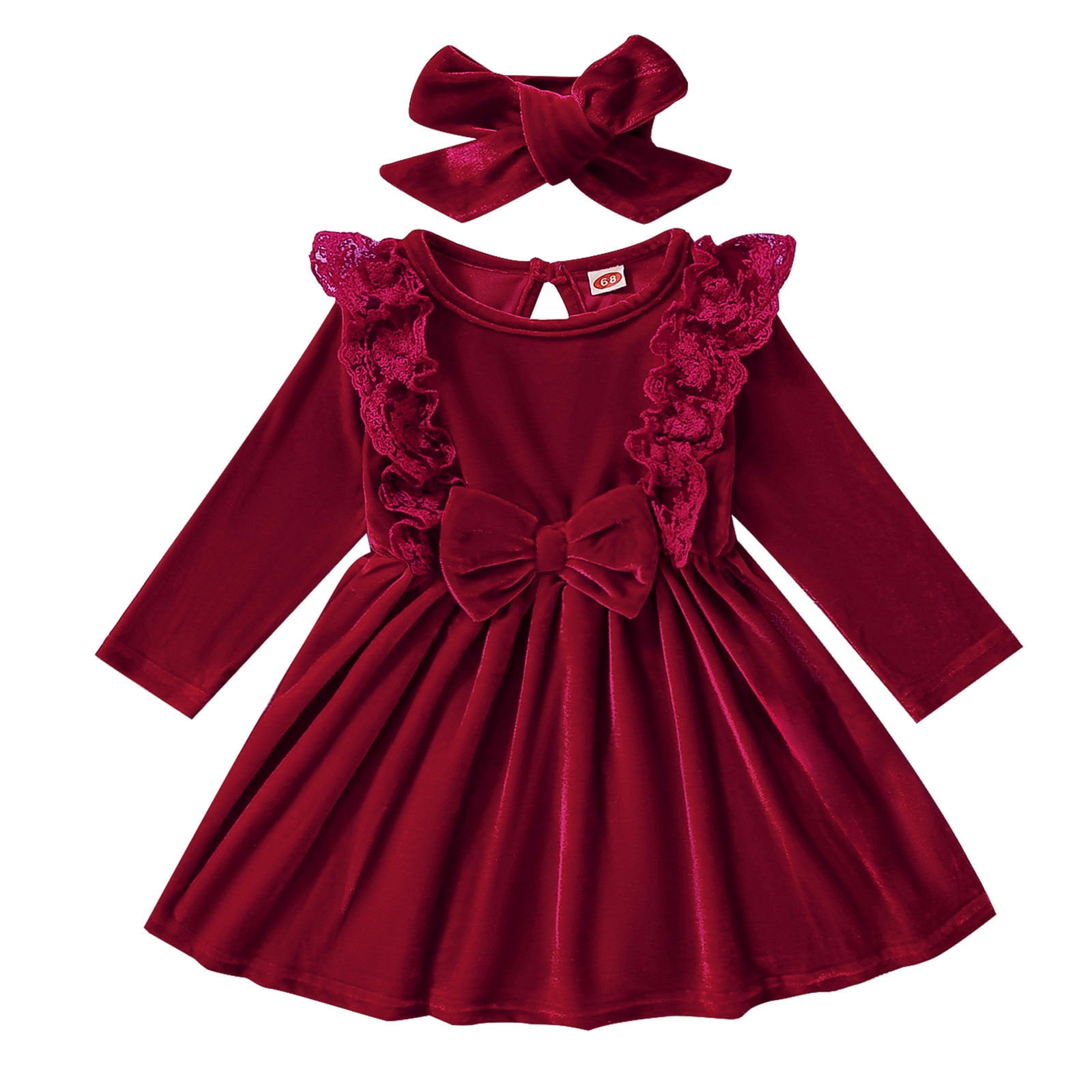 Youmylove Two Piece Girls Outfits Toddler Girls Long Sleeve Dresses Solid Bowknot Princess Dress ...
