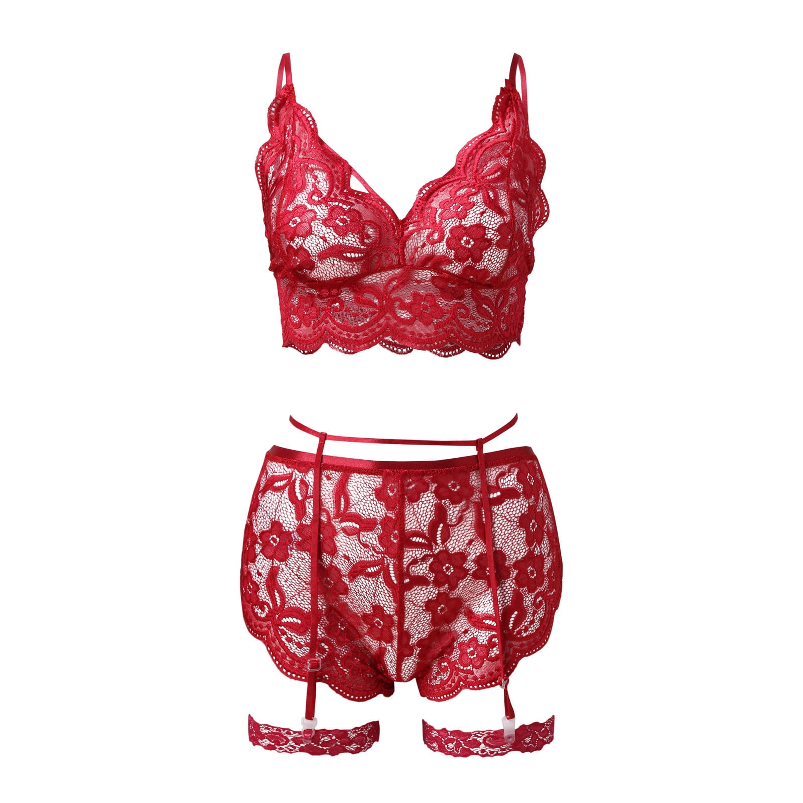 Youmylove Women Sexy Plus Size Lingerie Lace Bodysuit Exotic Soft Lingerie Strappy Bra Panty