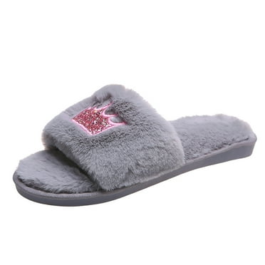 Womens House Slippers, Open Toe Memory Foam Washable Non-Slip Scuff Linen Printing Slippers ...