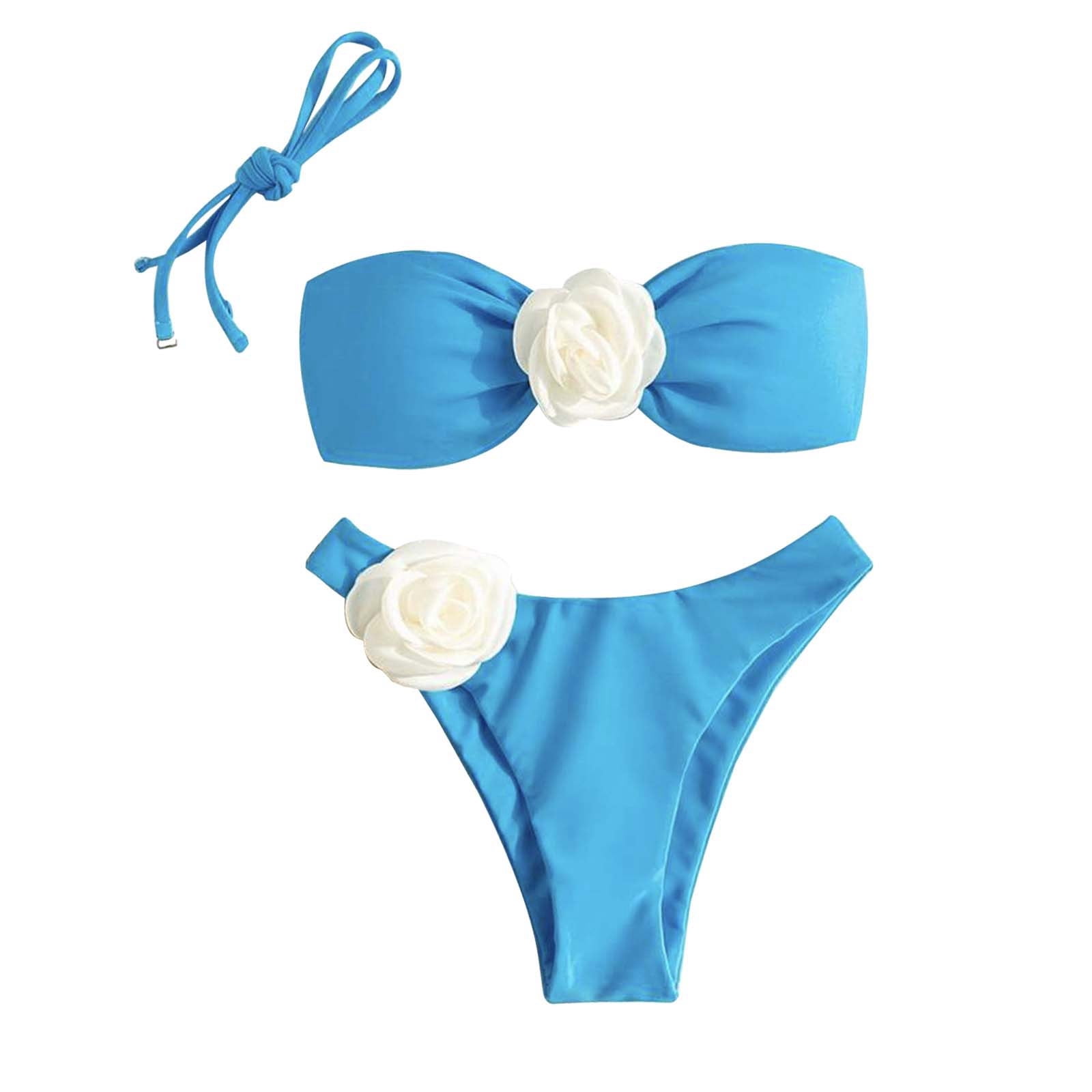 Youmylove Women Swimwear Floral Decoration Neck Convertible Two Way ...
