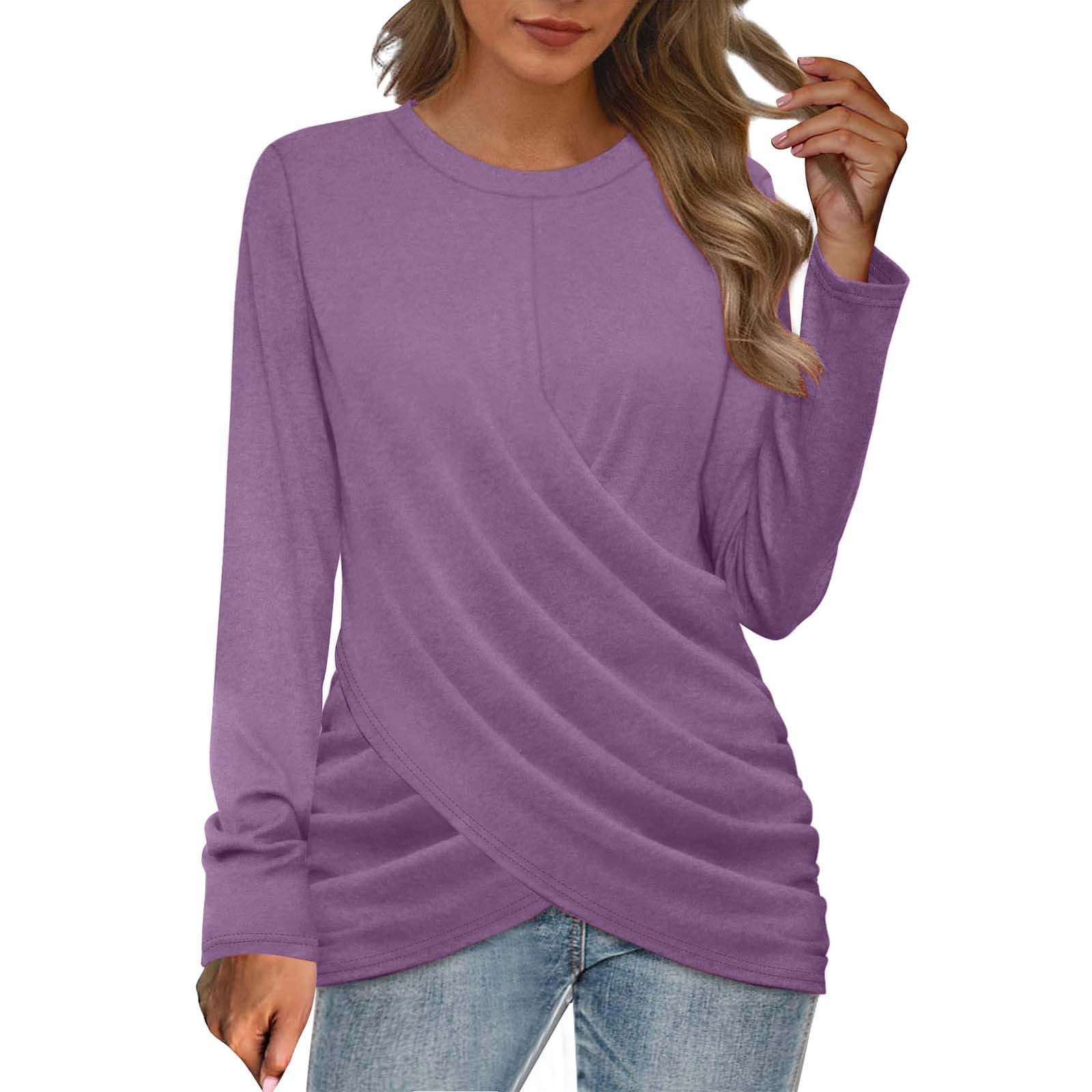 Youmylove Women Tee Solid Color Long Sleeve Leisure Stylish Multicolor ...