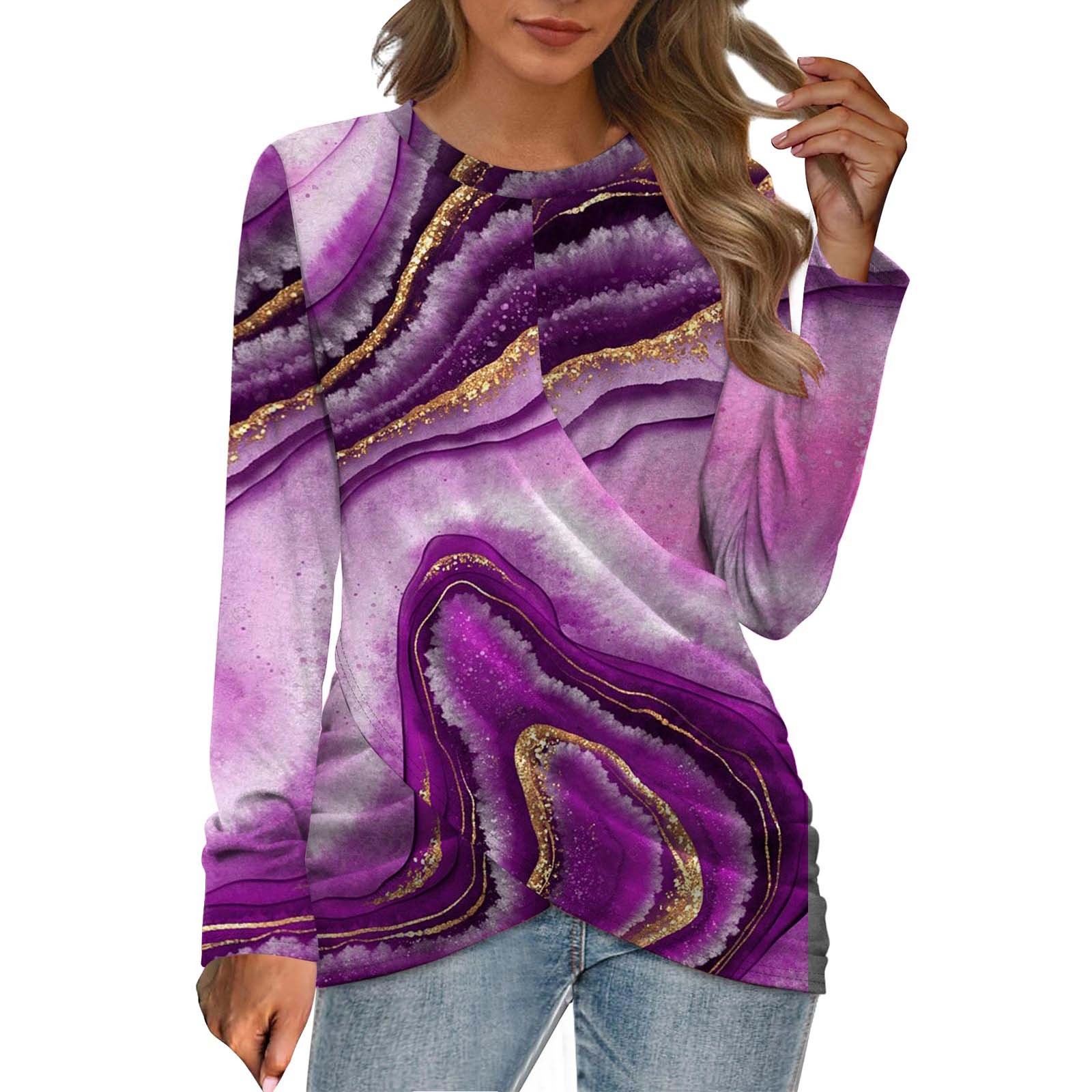 Youmylove Women Tee Solid Color Long Sleeve Leisure Stylish Multicolor ...