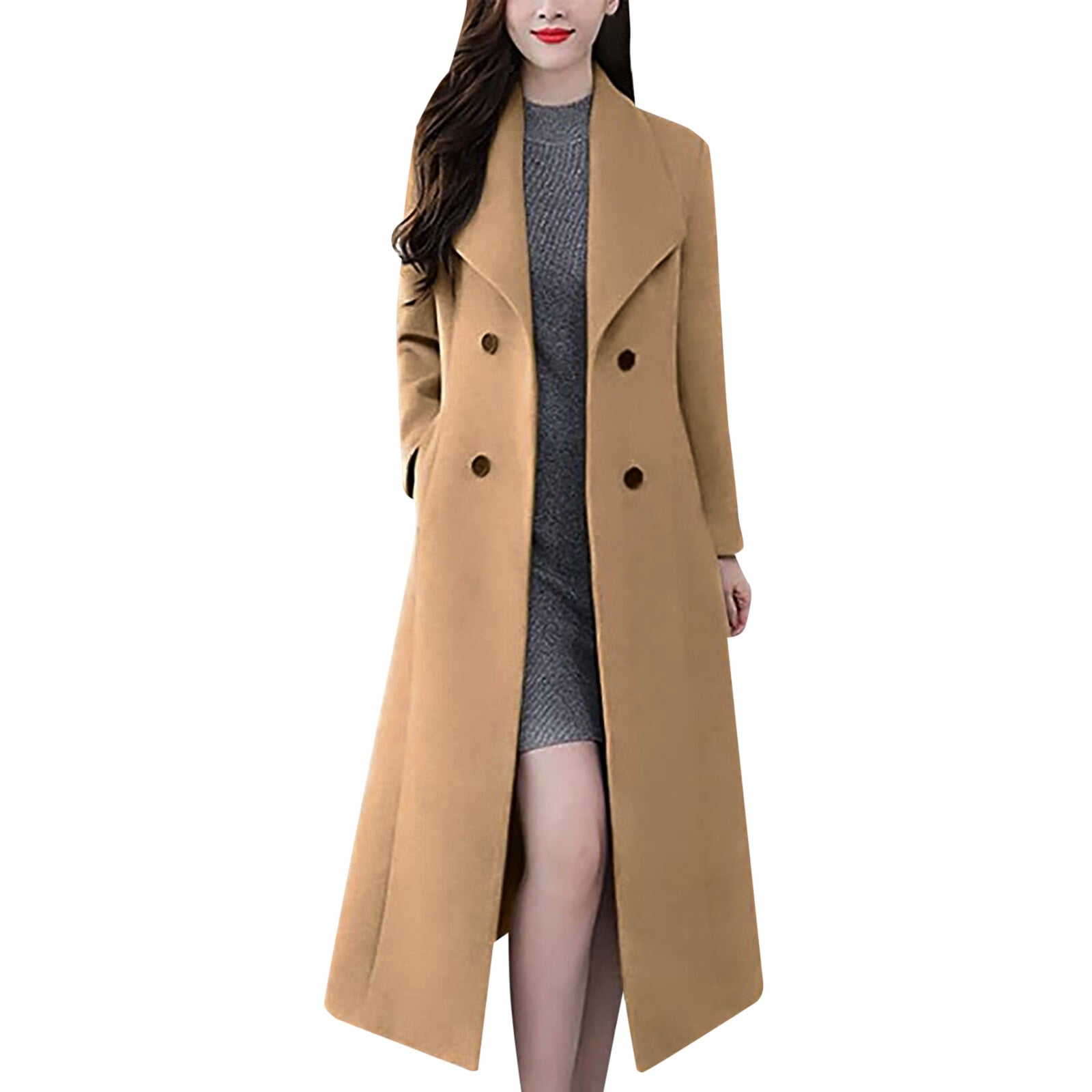 Youmylove Womens Coats Chic Shawl Collar Work Double Maxi Long Wool ...