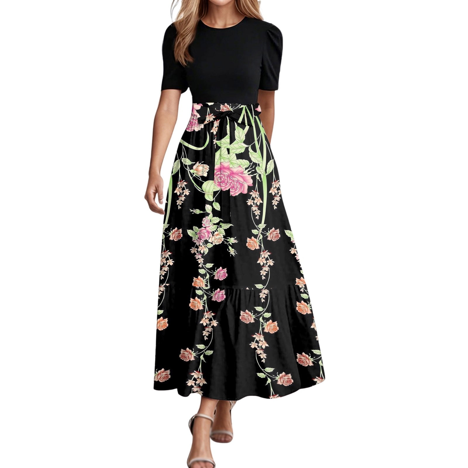 Youmylove Womens Summer Dresses Long Floral Sundress Boho Patchwork ...