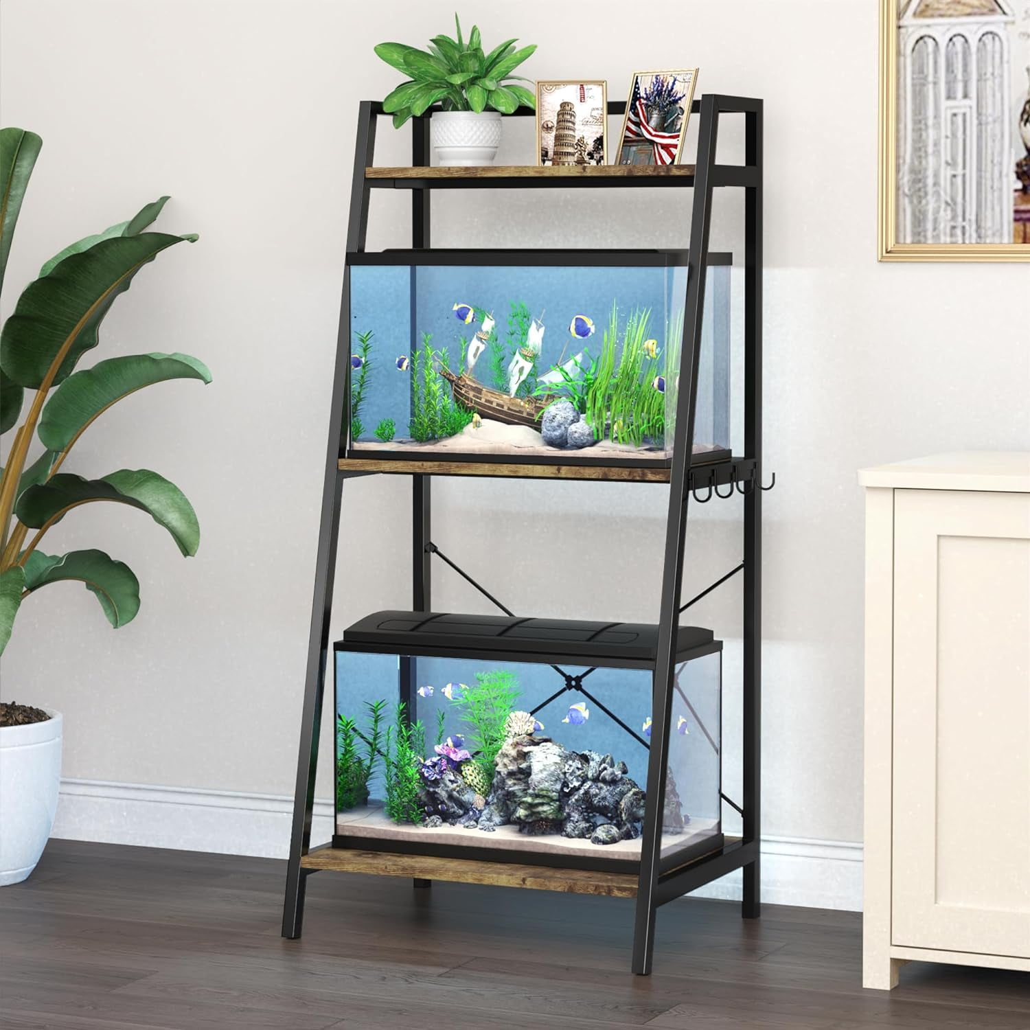 YounGG 5-10 Gallon Fish Tank Stand with Plant Shelf Metal Aquarium ...