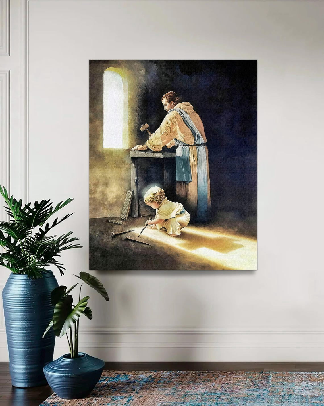 Young Baby Jesus As A Child Works In Josephs Carpenter Shop, Jesus ...