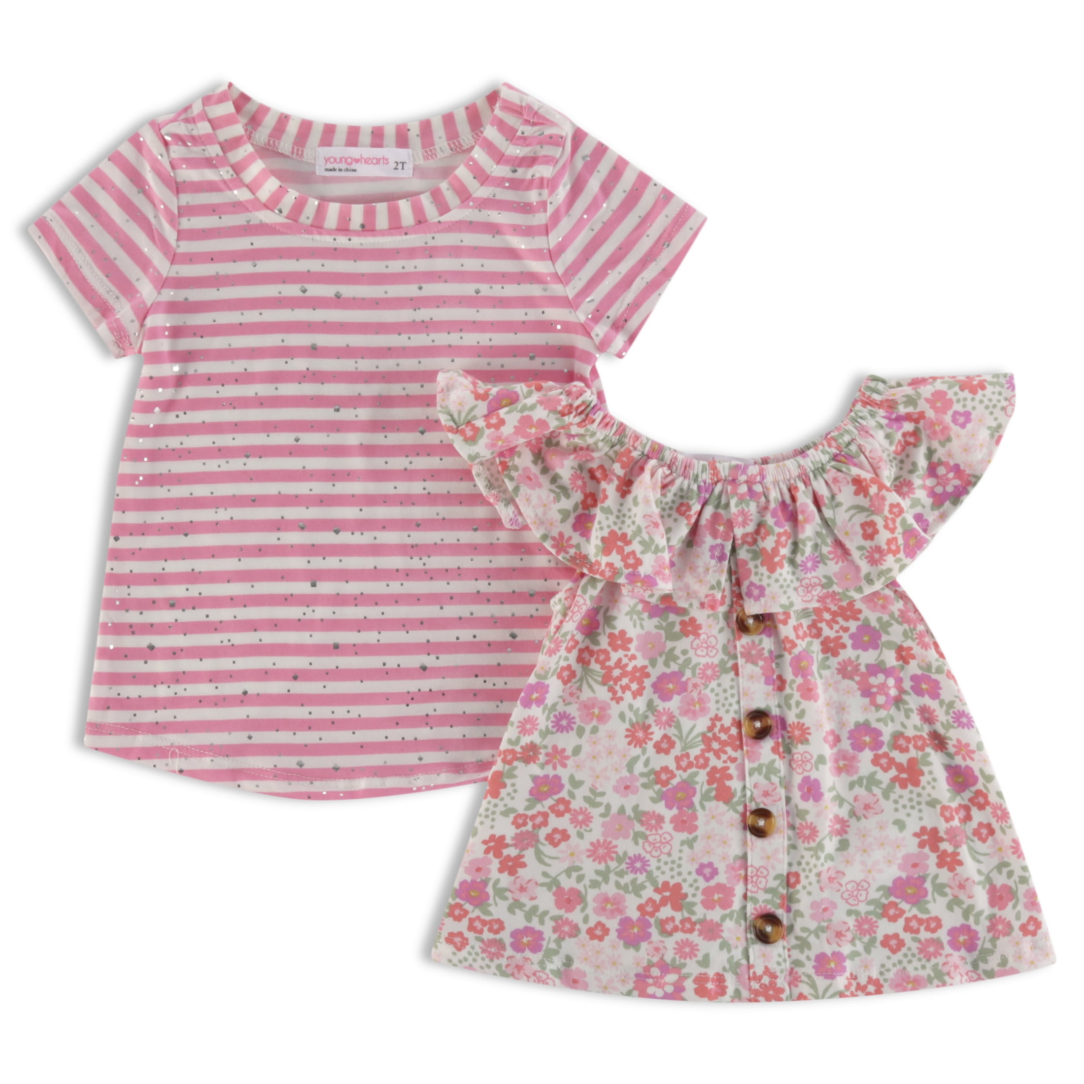 Young Hearts Toddler Girl 2Pk Short Sleeve Tops , Size 2T-4T - Walmart.com