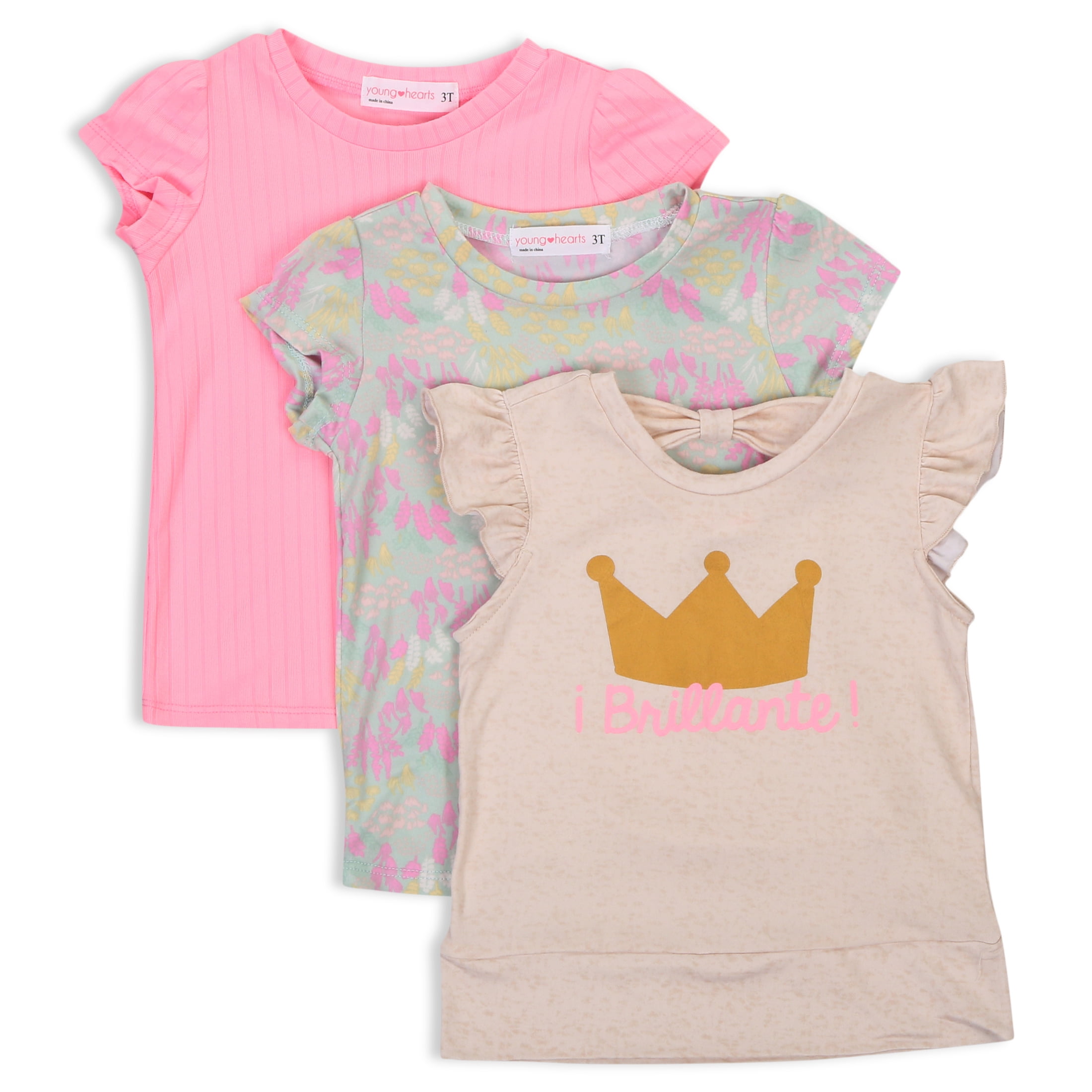 Young Hearts Toddler Girl 3Pk Short Sleeve Tees, Size 2T-4T - Walmart.com