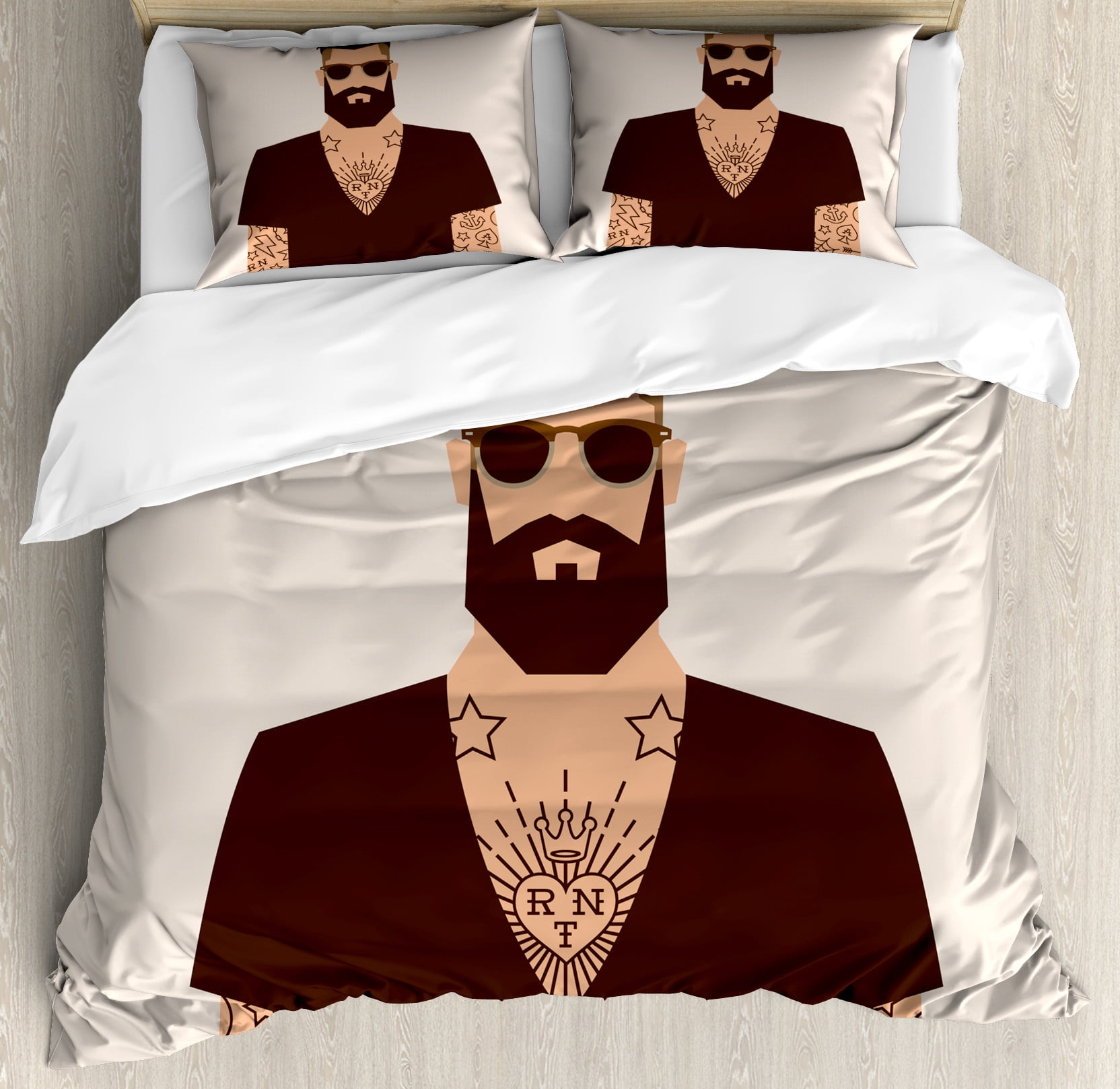 Young Man Duvet Cover Set, Illustration of Cartoon Hipster Character ...