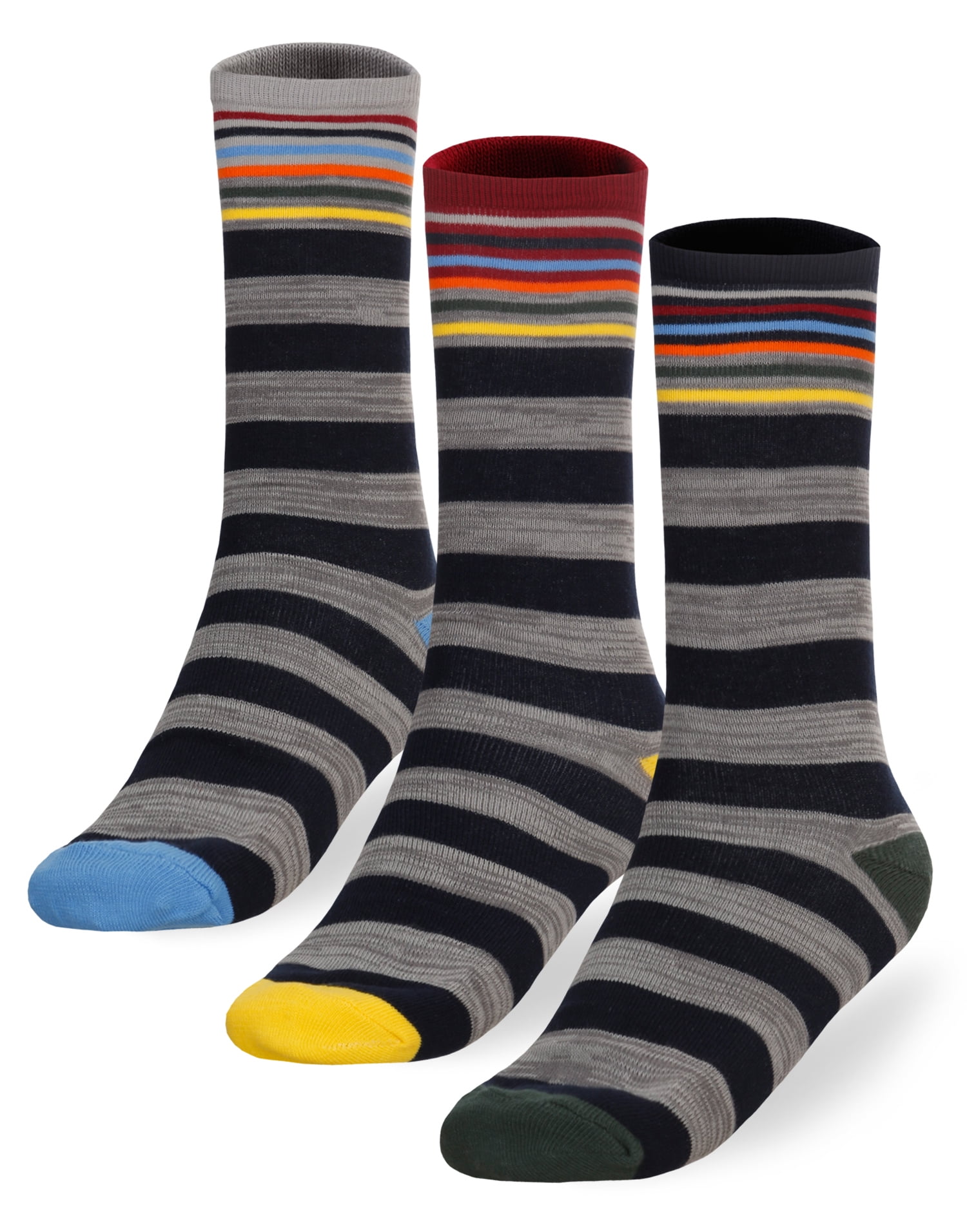 Young Men's Cotton Crew Socks 3 Pairs Striped with Colorful Tip Toe 10 ...