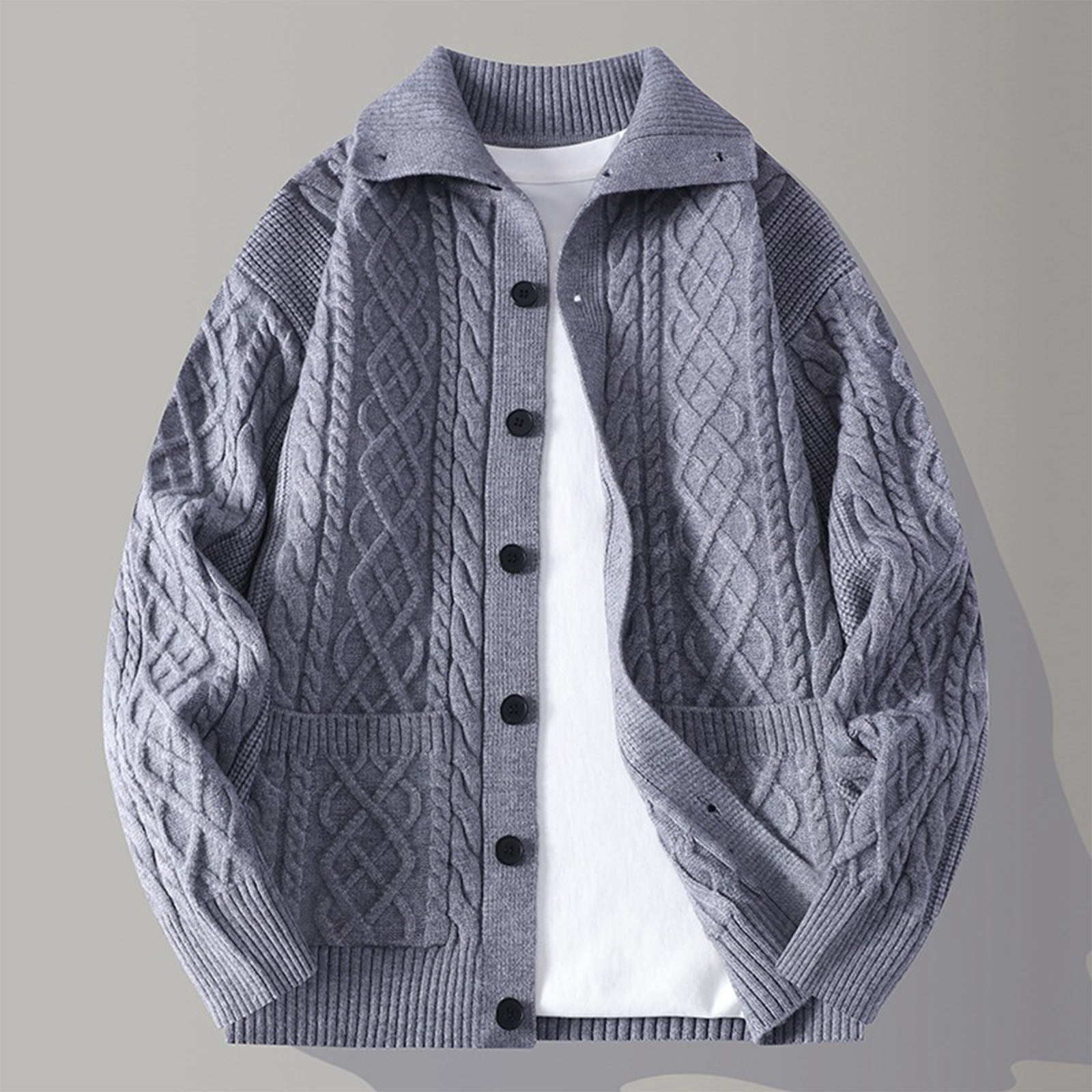 Young Mens Western Jacket Casual High Mock Neck Sweater Cable Knit Full ...