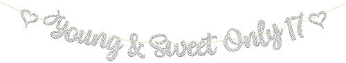 Young & Sweet Only 17 Banner, Girls 17th Birthday Party Banner, Cheers ...