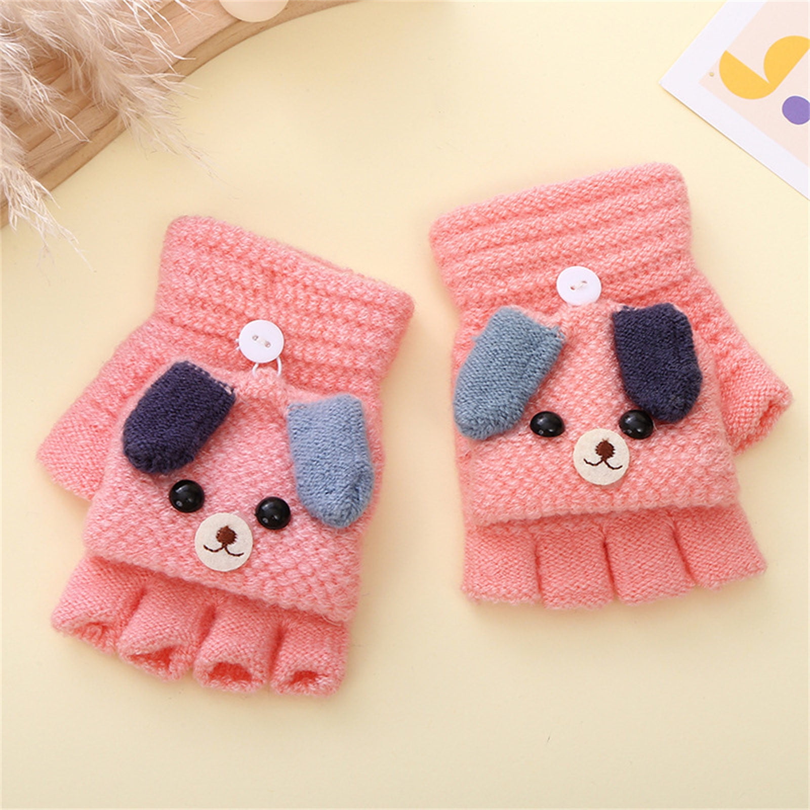 Young Users Winter Flip Top Mittens, Knitted Fingerless Gloves ...