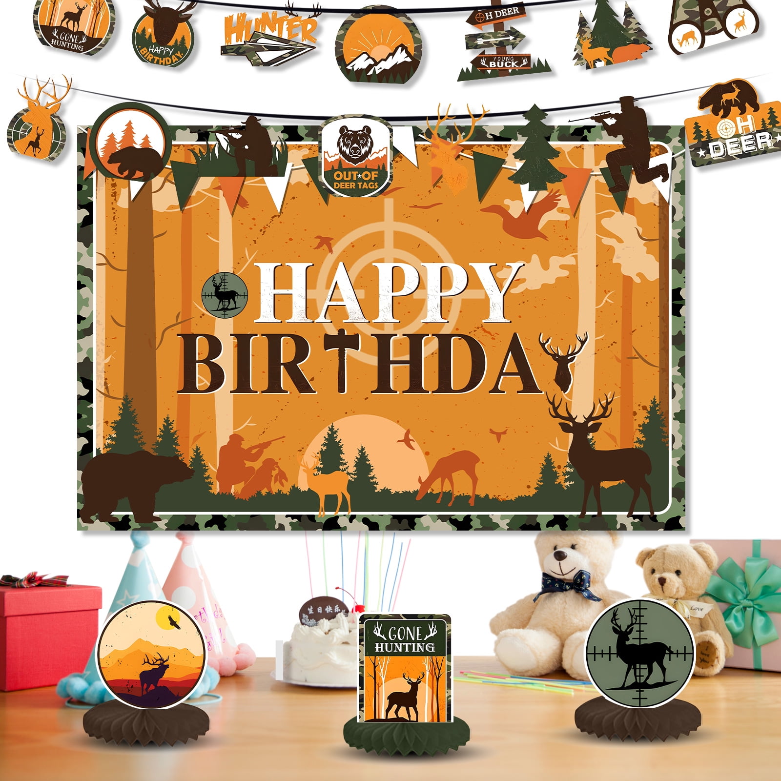 Young Wild Animal Forest Party Decor Kit - Backdrop & Bunting Set for ...