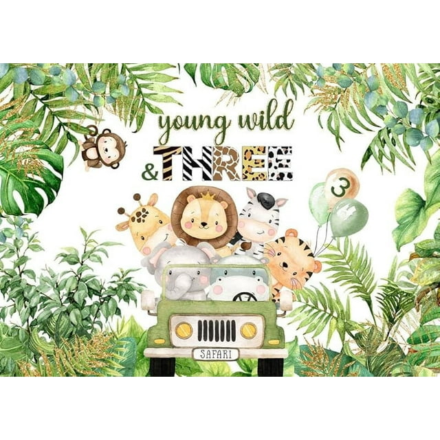 Young Wild and Three Birthday Backdrop for Boy Theme 3rd Birthday Party ...