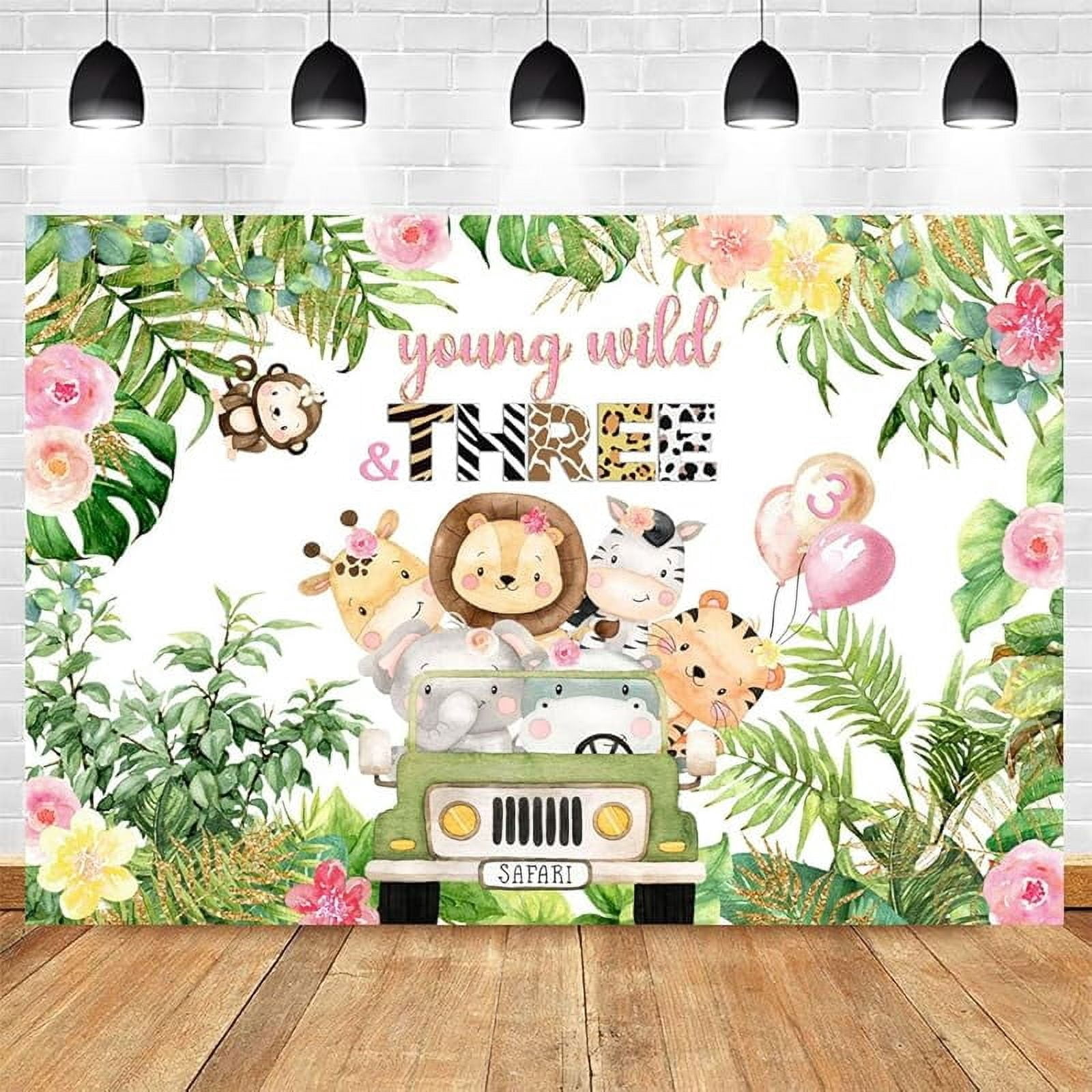 Young Wild and Three Birthday Backdrop for Boy Theme 3rd Birthday Party ...