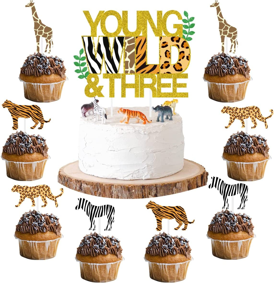 Young Wild & Three Cake Topper Jungle Animals Cupcake Toppers, Safari ...