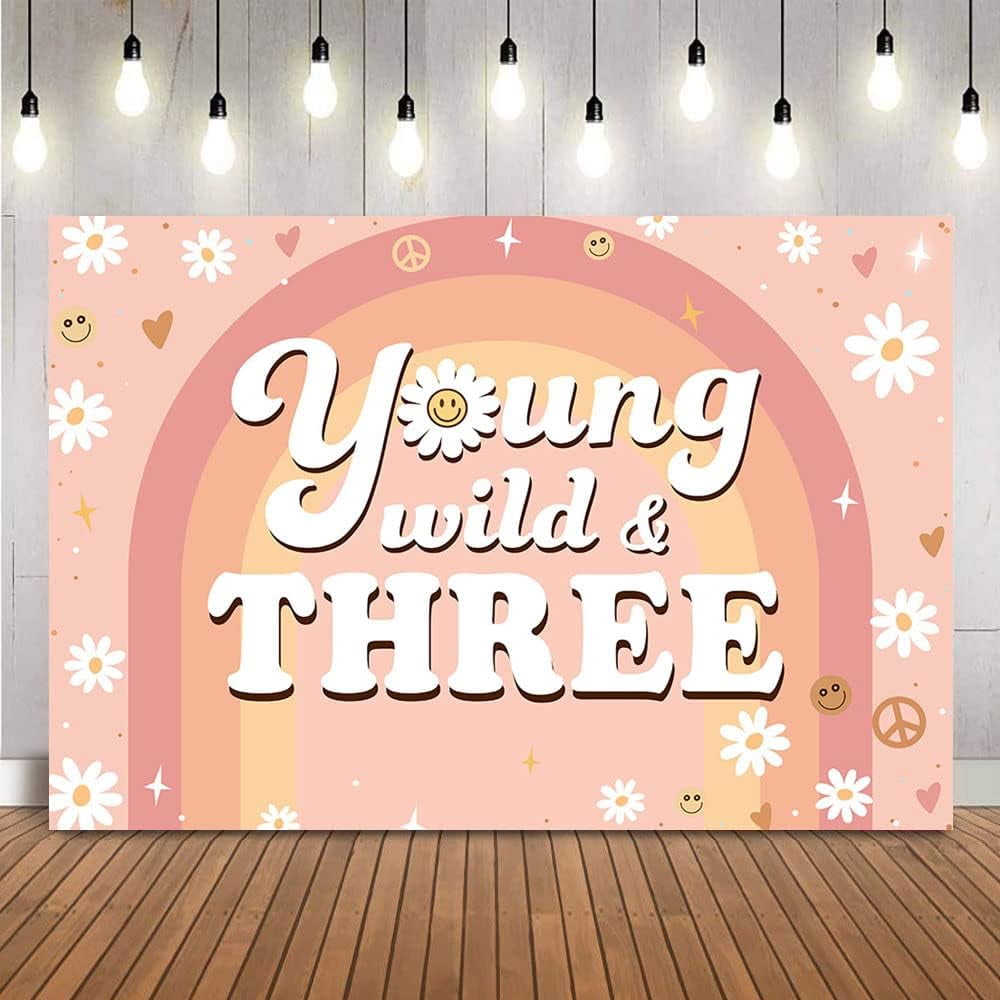 Young Wild and Three Backdrop Girl's 3rd Birthday Party Background ...