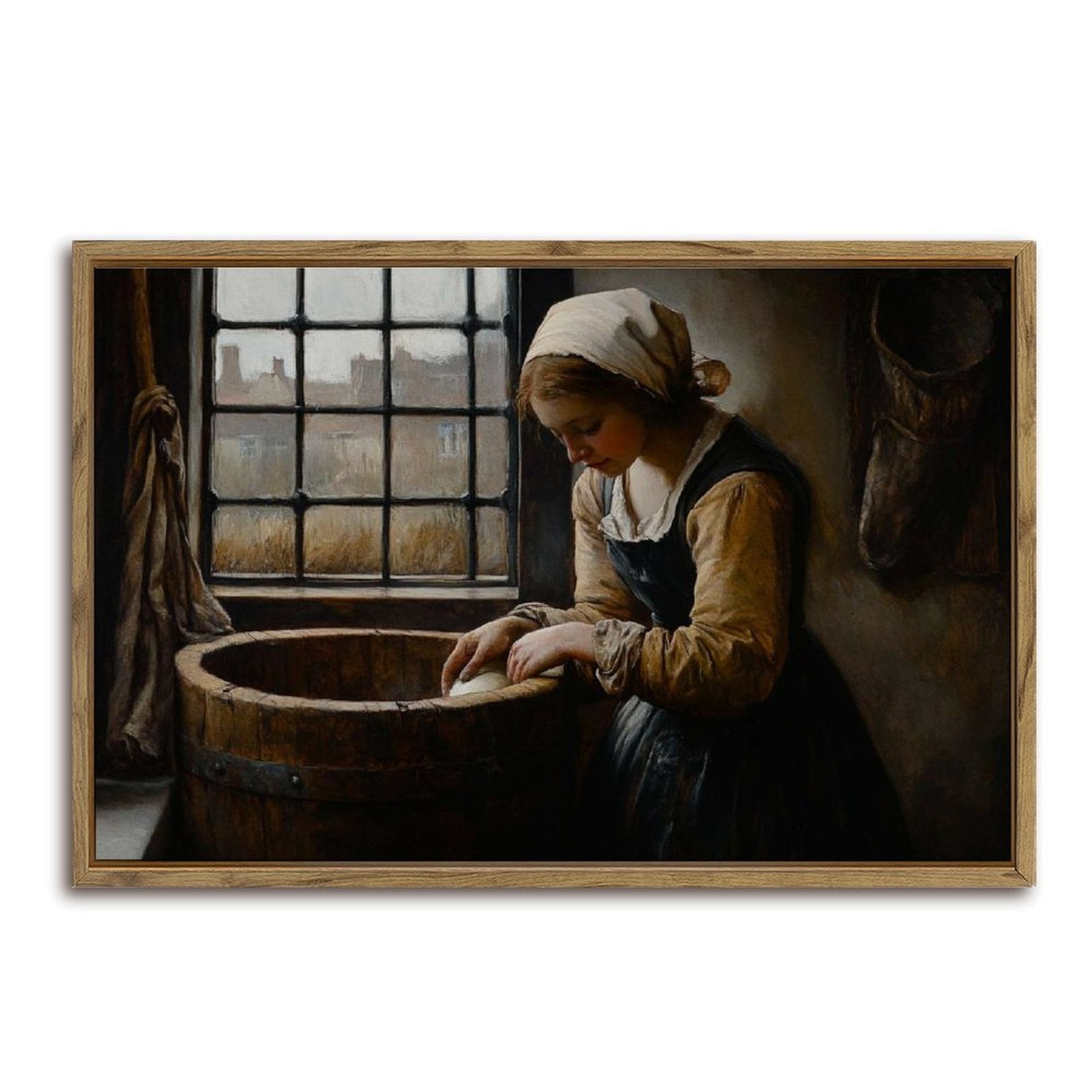 Young Woman Washing Clothes Horizontal Canvas Wall Art with Lightweight ...