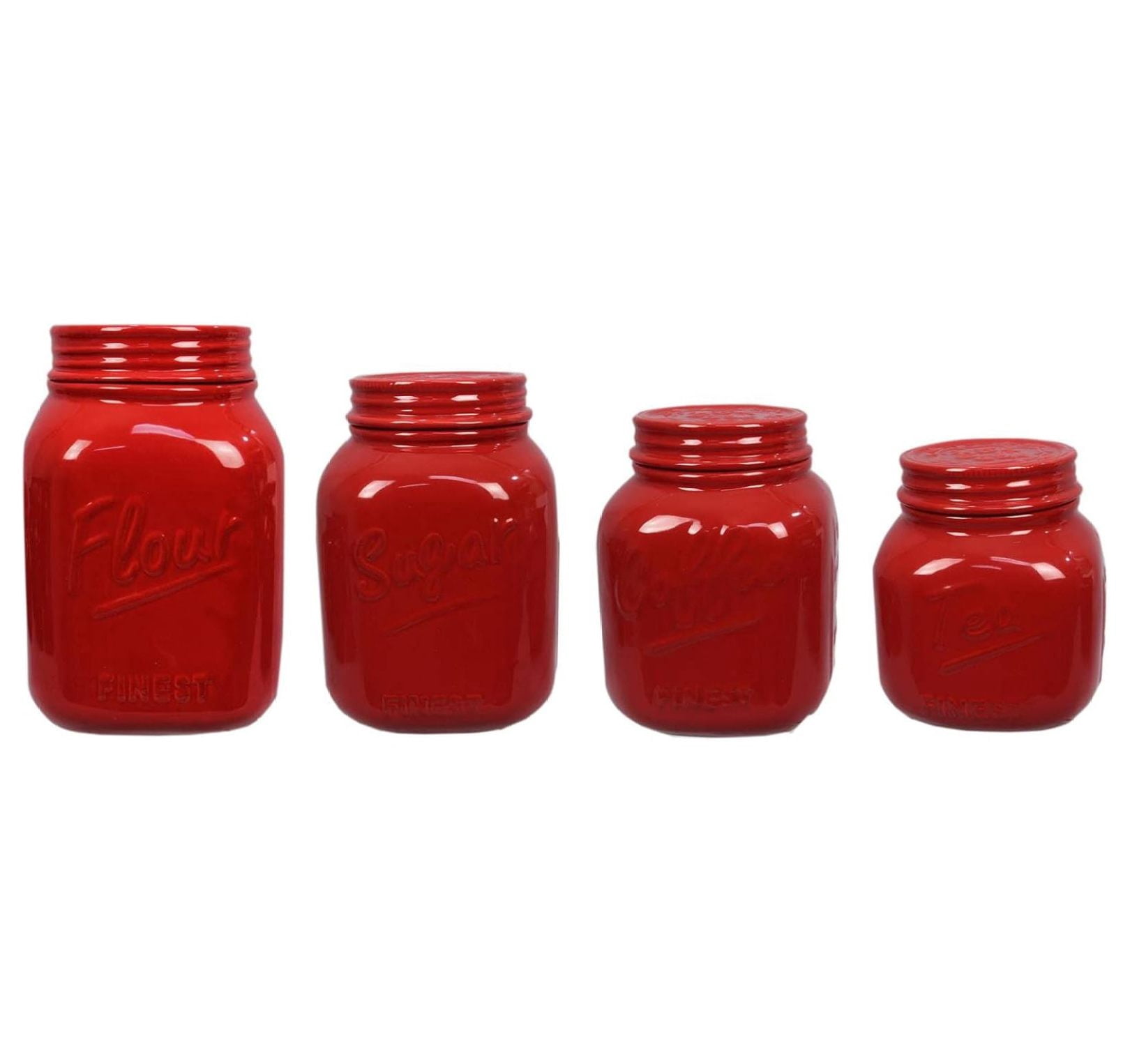 Young's Ceramic Red Mason Jar Canister Set of 4 - Walmart.com
