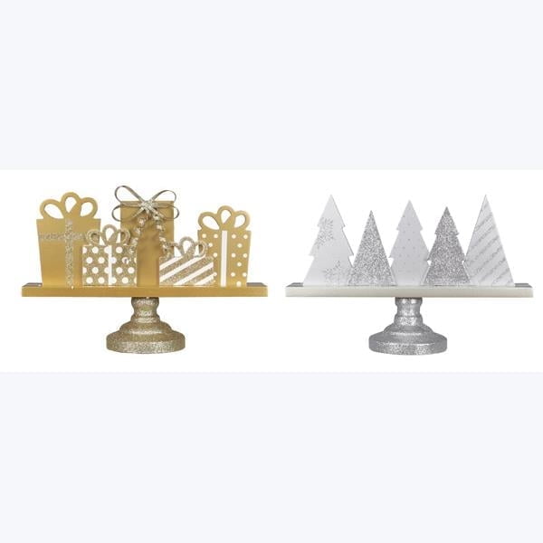 Young's Inc 94151 - Wood Tabletop Decor w/Pedestal, Tree & Gift, 2 Ast ...