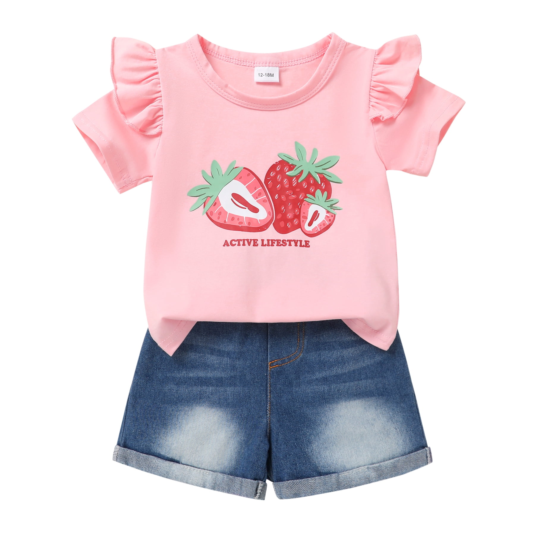 Younger Tree Baby Girl Shorts Outfit Kid Summer Print T-Shirt Denim ...