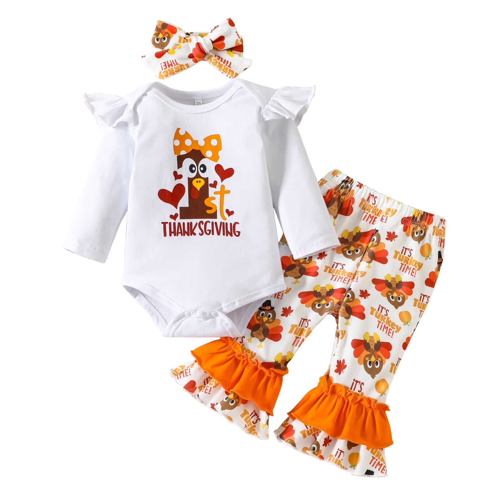 Younger Tree Newborn Girl Thanksgiving Outfit, Turkey Print Romper ...