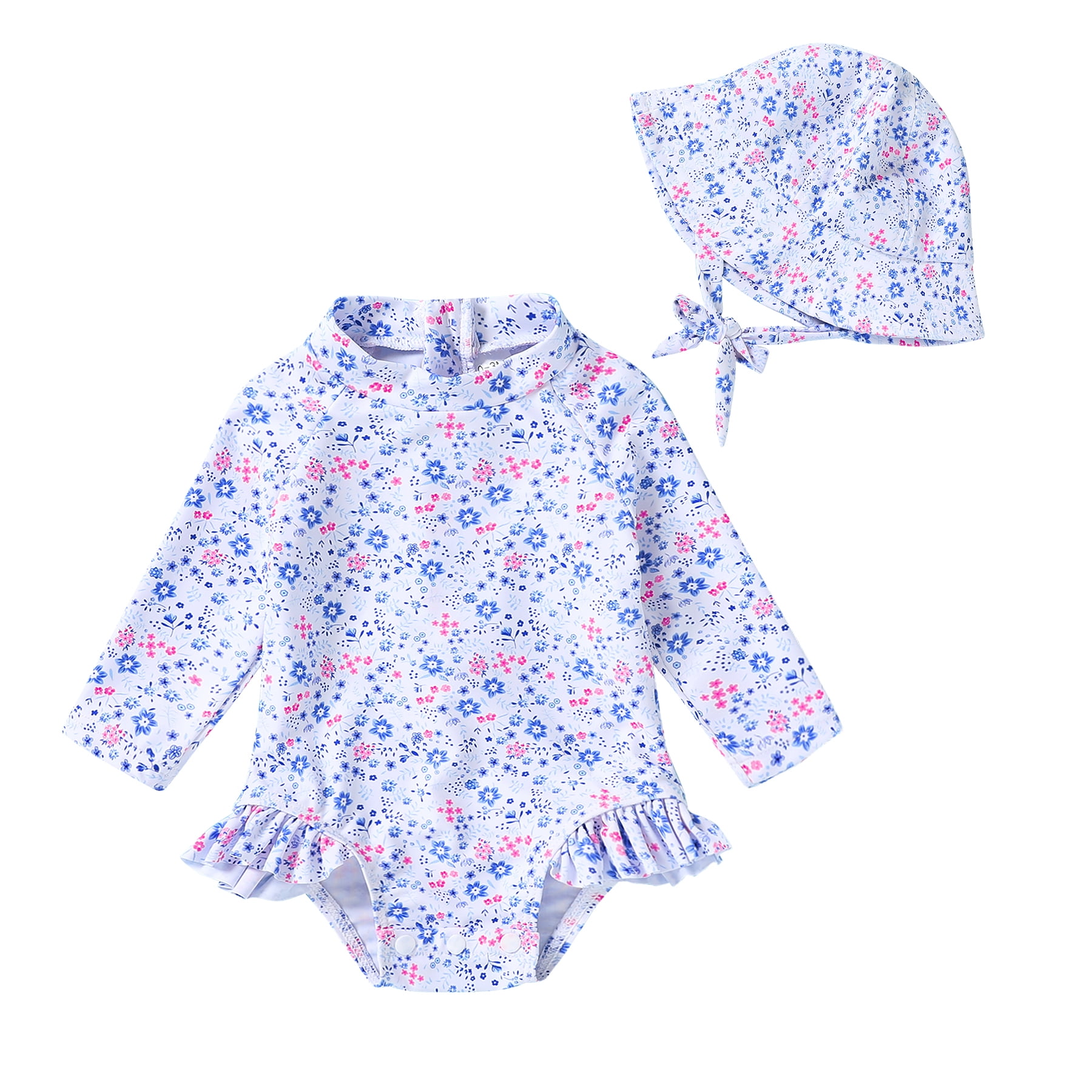 Younger Tree Newborn Girl One-Piece Long Sleeve Swimsuit with Hat, Rash ...