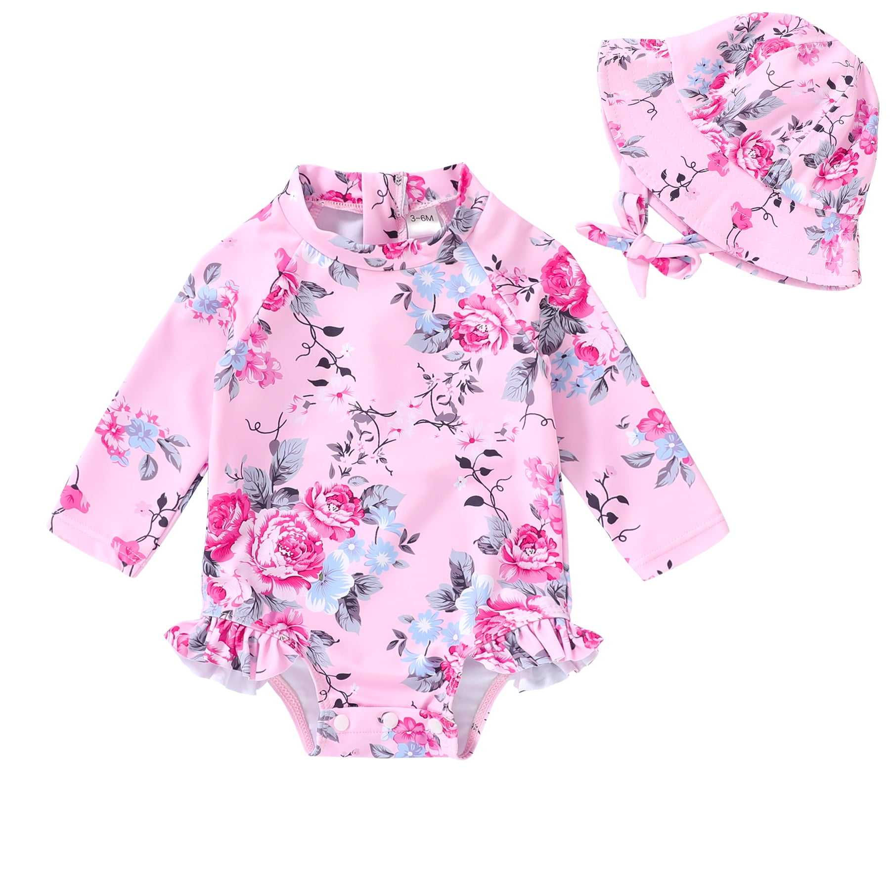 Younger Tree Infant Baby Girl One-Piece Swimsuit Long Sleeve Rash Guard ...