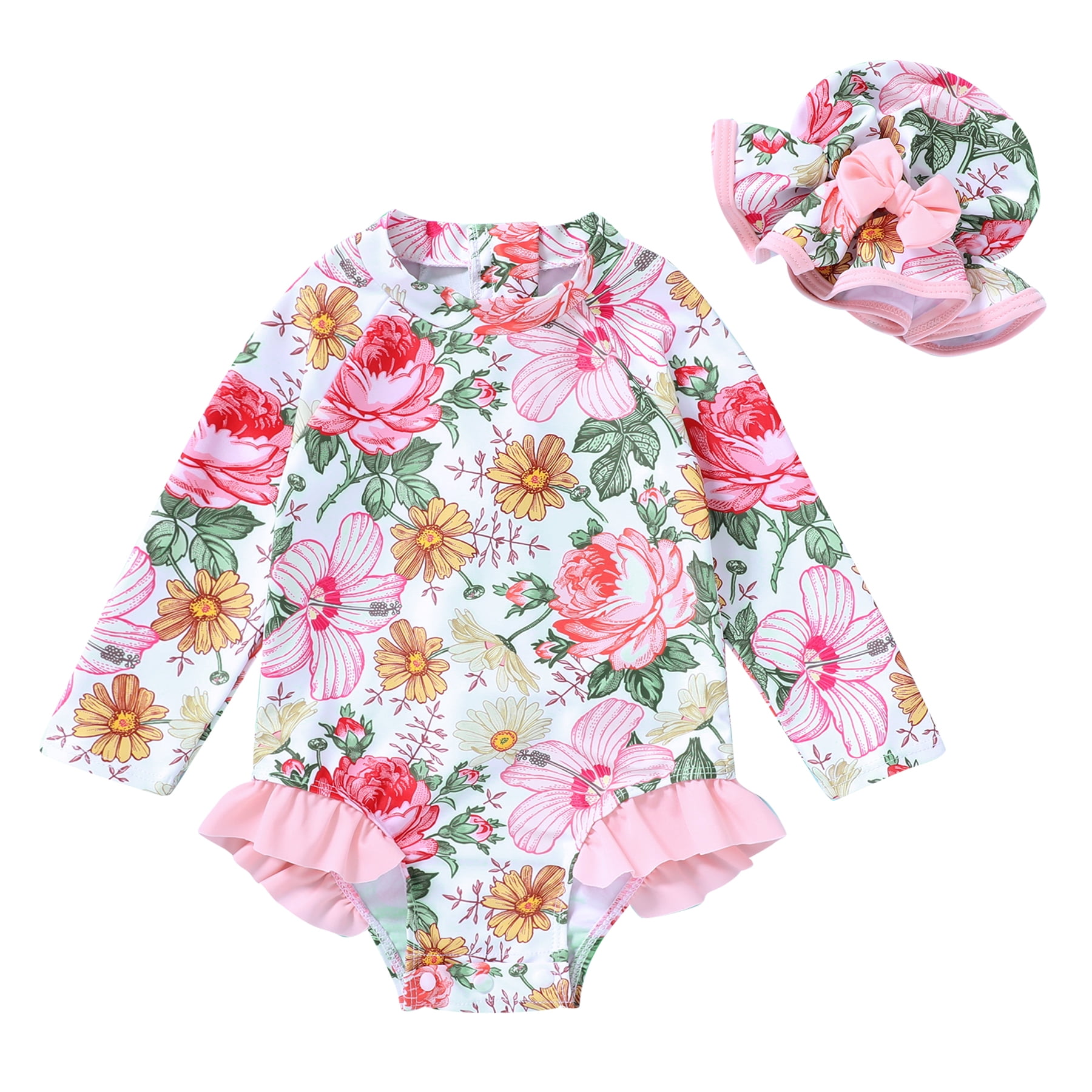 Younger Tree Baby Girl Swimsuit Set, Long Sleeve One-Piece Rash Guard ...
