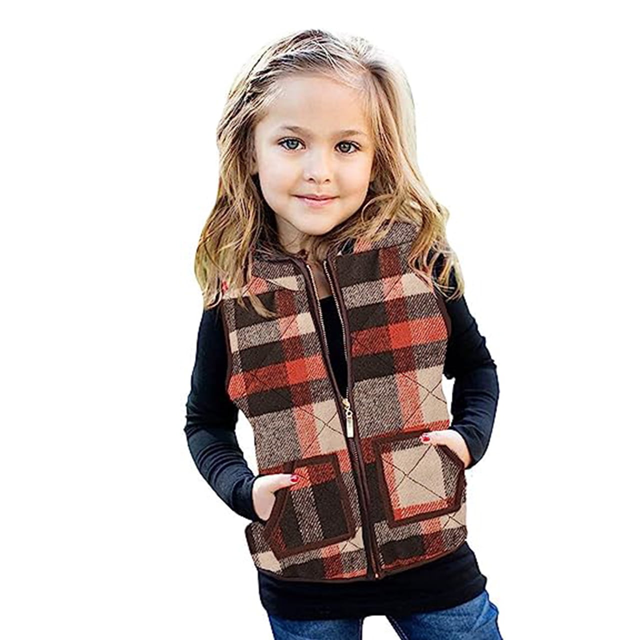 Younger Tree Kid Little Girls Puffer Lightweight Plaid Quilted Vest ...