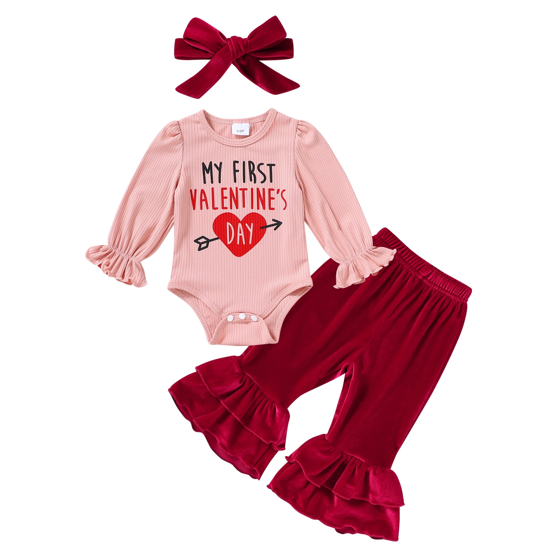 Younger Tree My First Valentine's Day Outfit Toddler Baby Girl Long Sleeve Romper Solid Pants ...