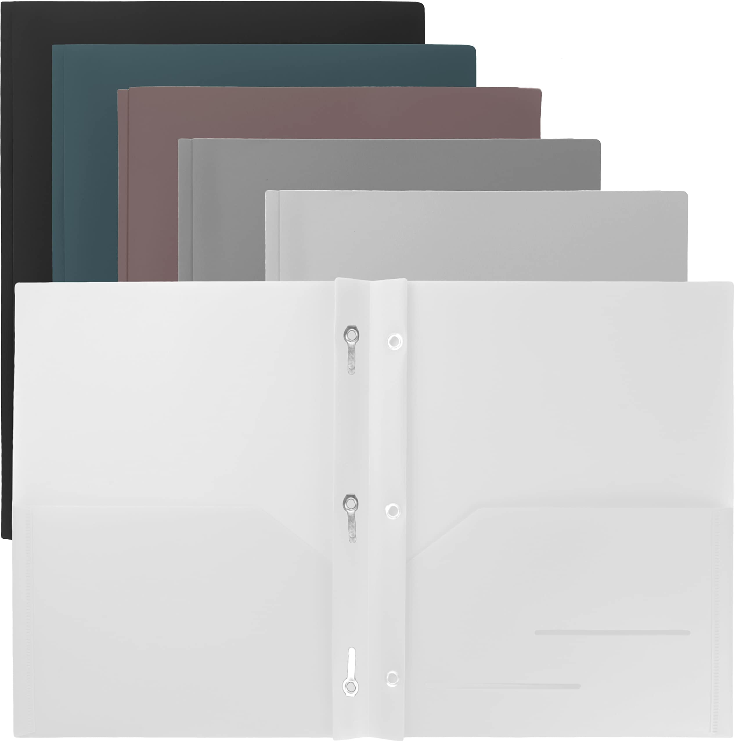 Youngever 12 Pack Heavy Duty Plastic Two Pocket Folders with 3 Prongs ...