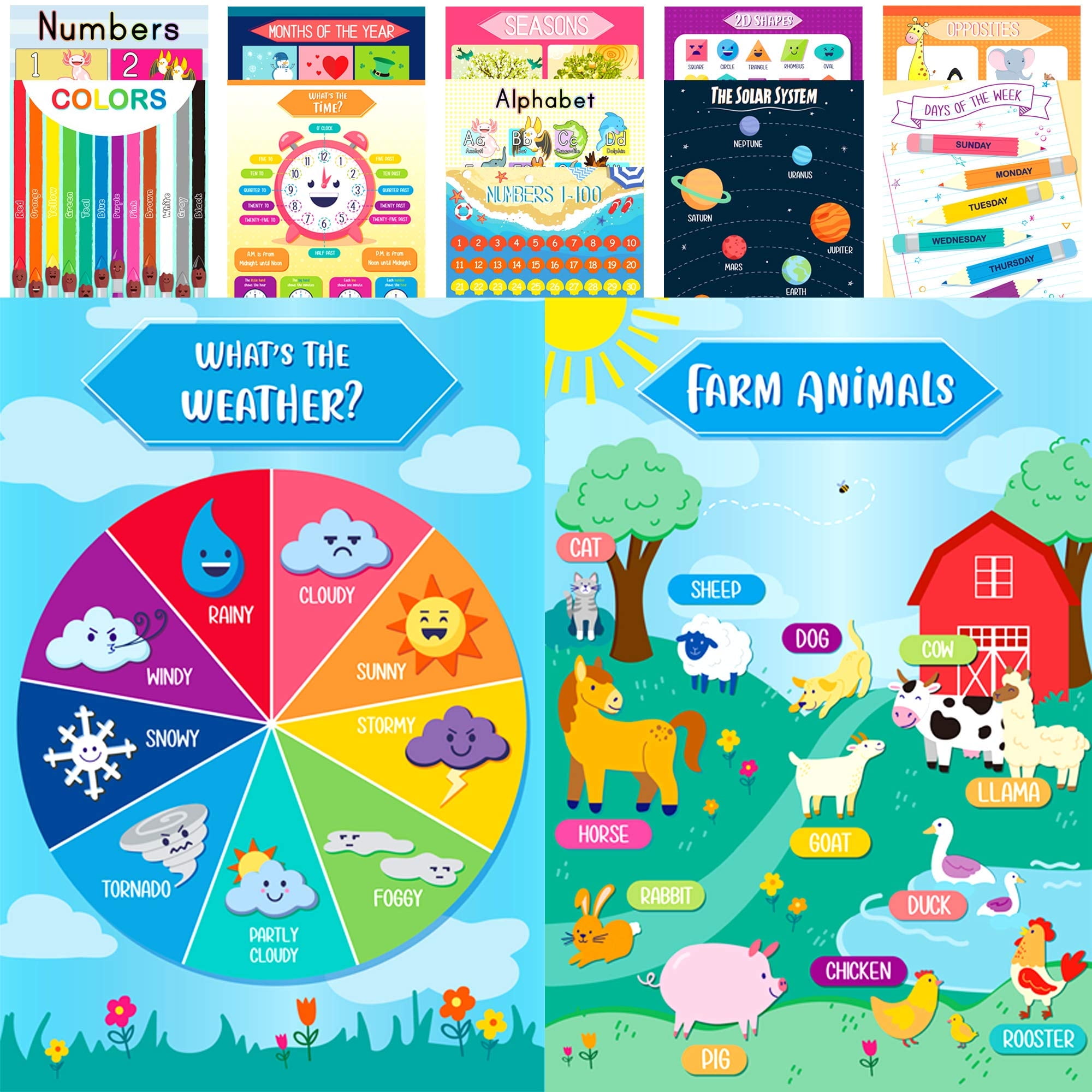 11 Learning Posters For Toddlers Laminated Preschool Pos The Lunch Box