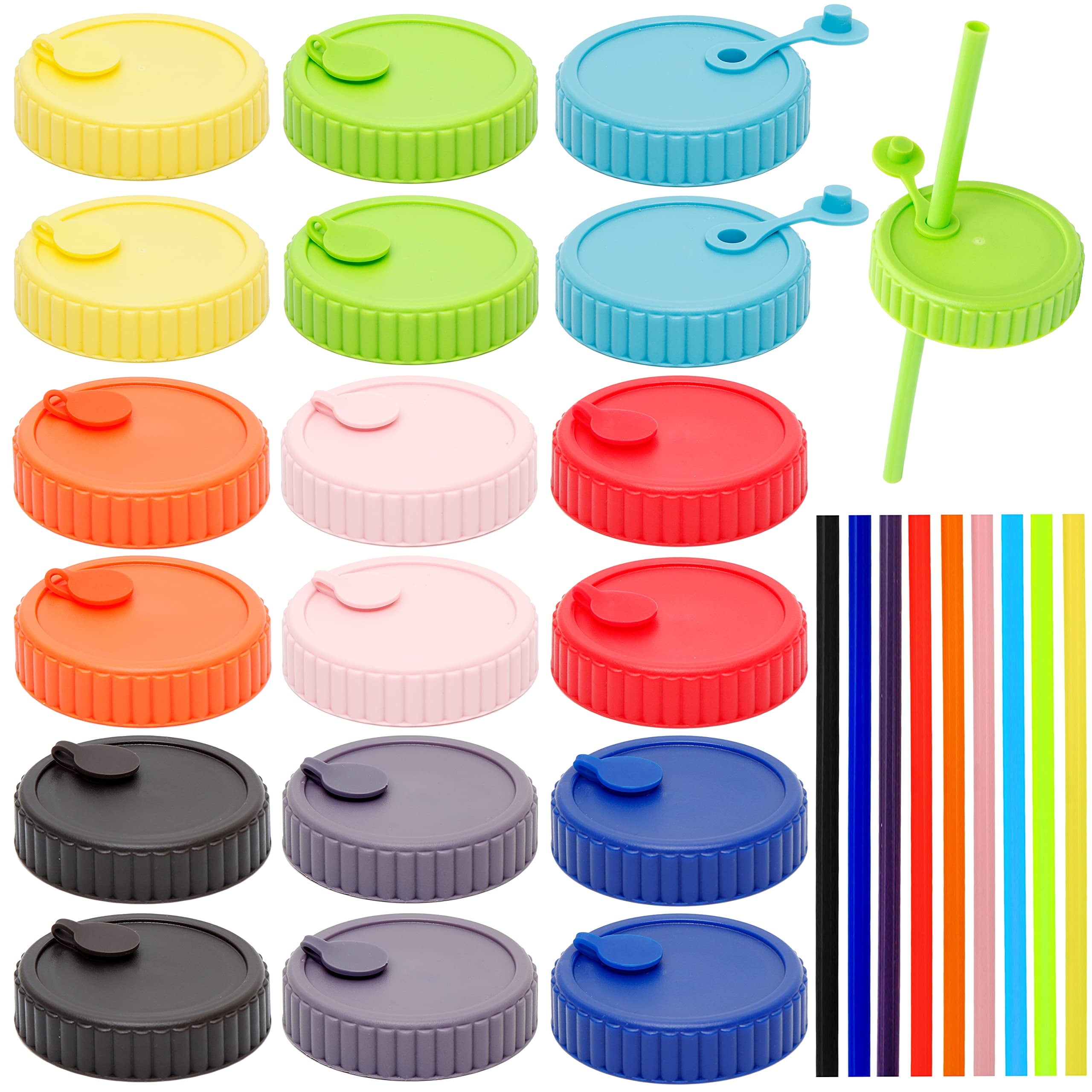 Youngever 18 Pack Plastic Mason Jar Lids with 9 Pack Silicon Straws ...