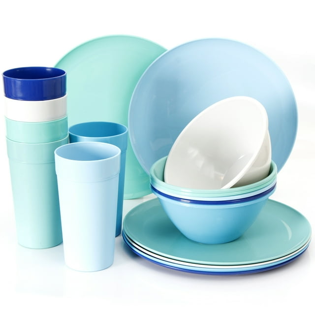 Youngever 18 Piece Plastic Kitchen Dinnerware Set, Plates, Dishes ...