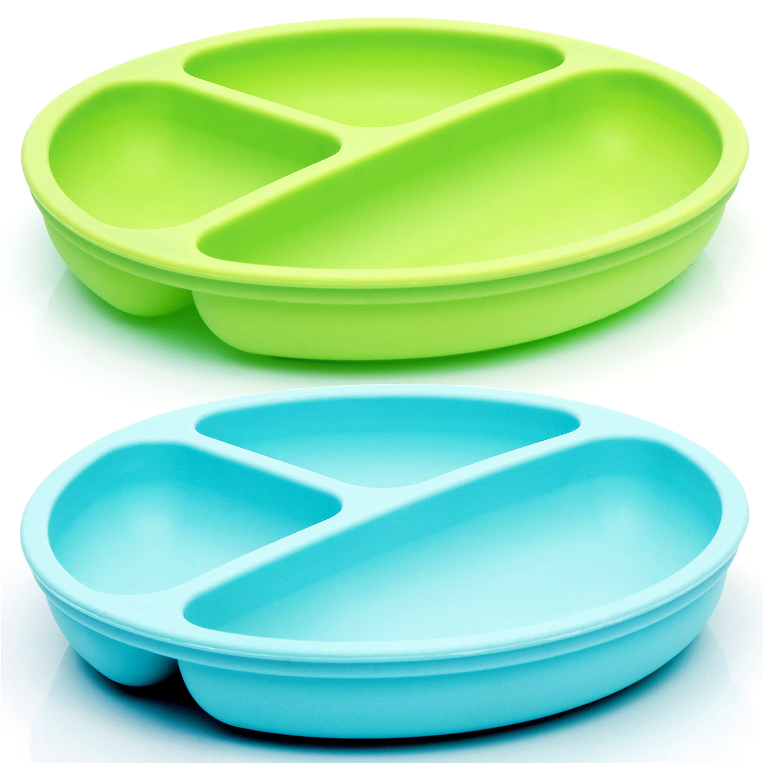 Youngever 2 Pack Divided Silicone Kids Plates, 3-Compartment Divided ...