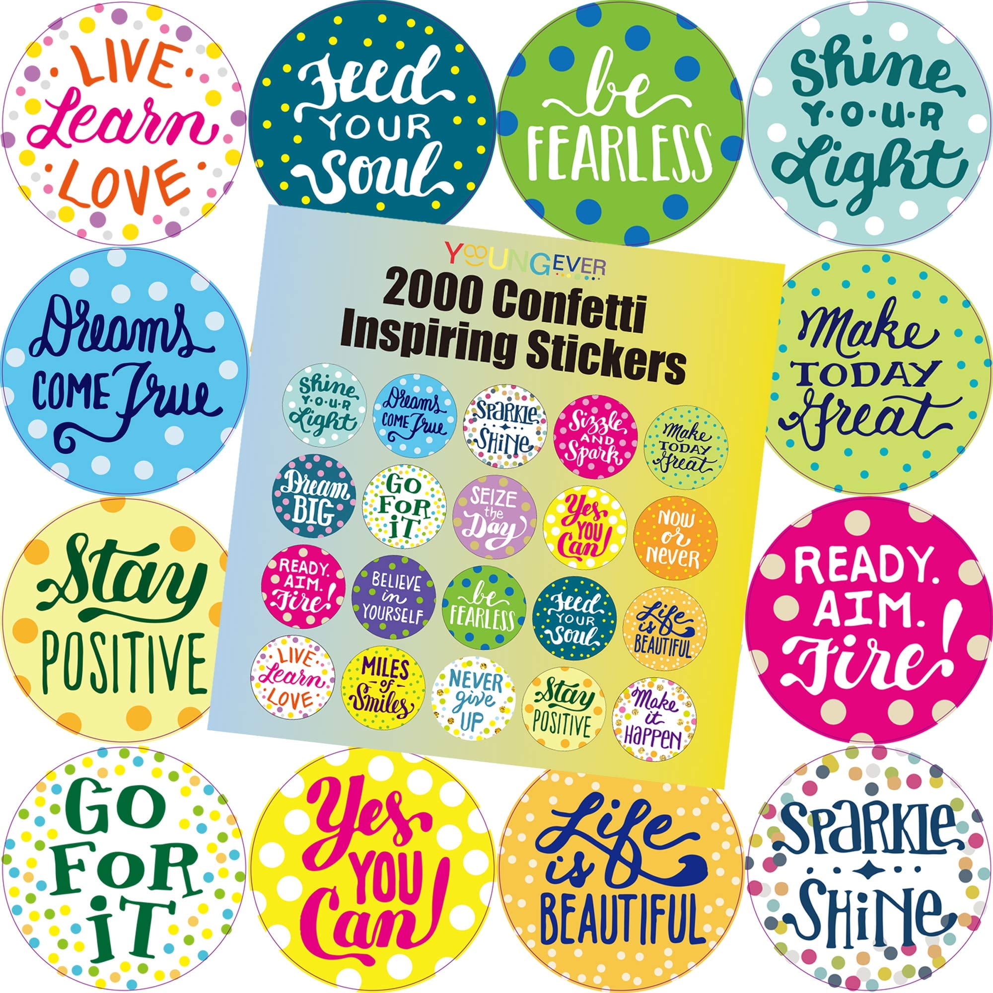 Youngever 2000 Motivational Confetti Inspiring Stickers, Words to ...