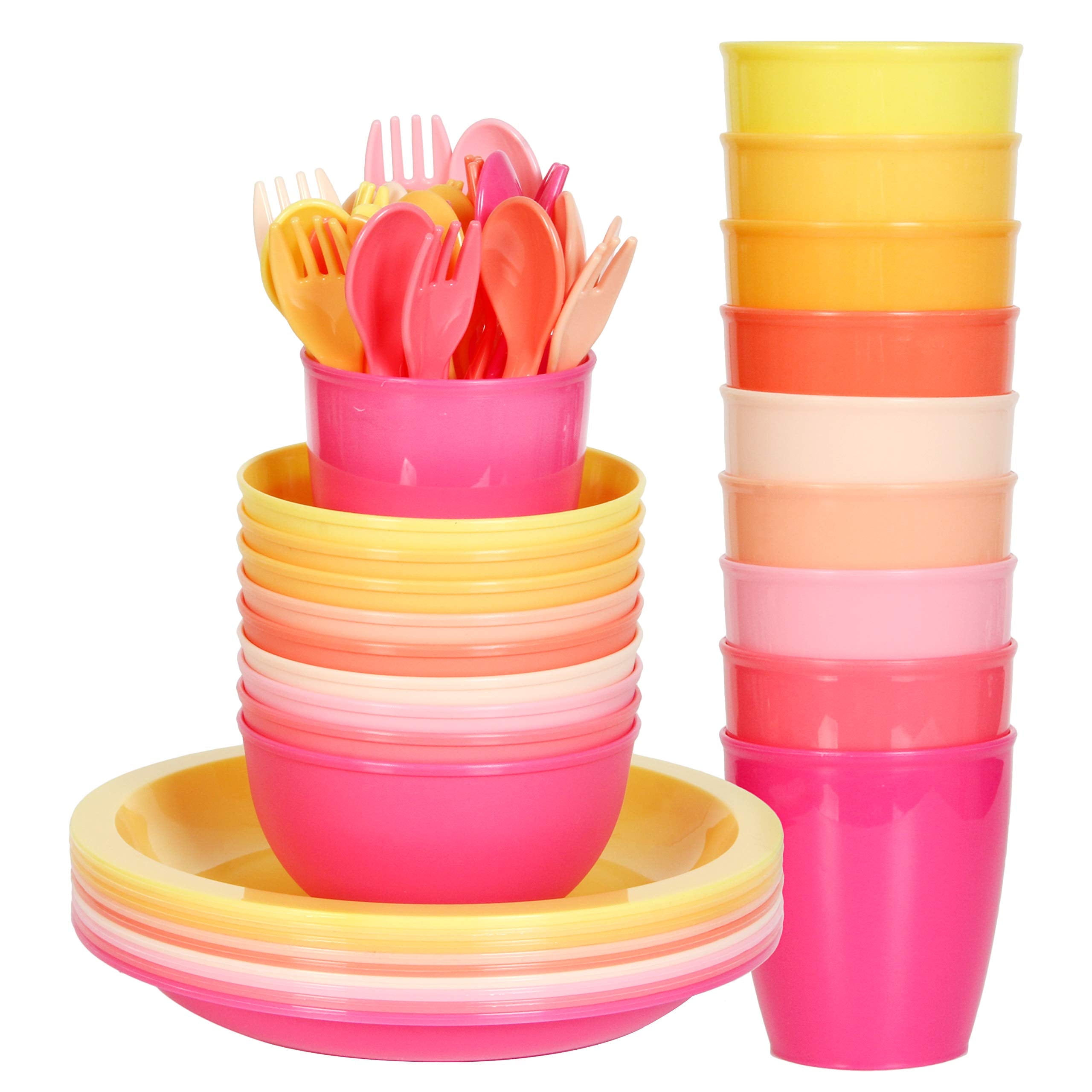 Youngever 54 pcs Plastic Kids Dinnerware Set of 9 in 9 Peach Colors ...