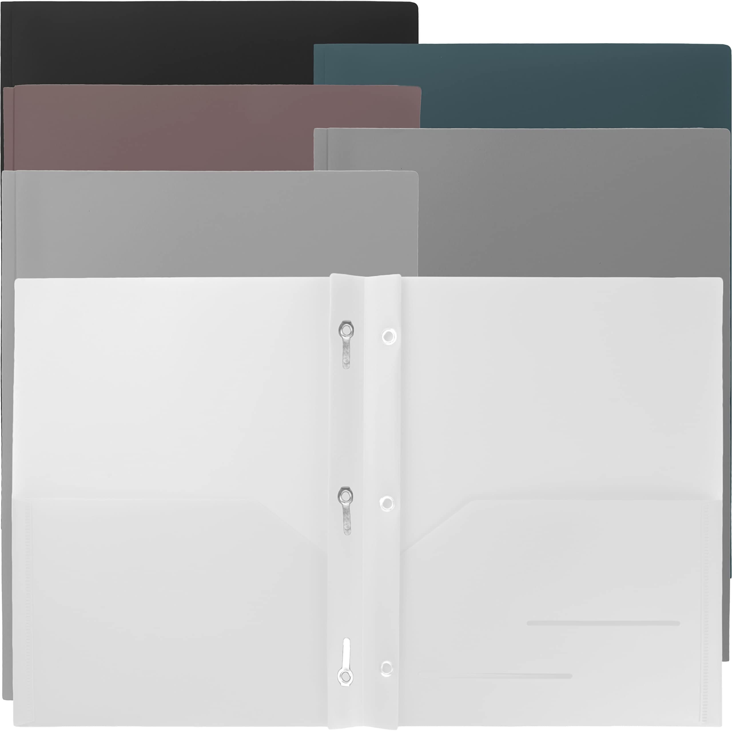 Youngever 6 Pack Heavy Duty Plastic Two Pocket Folders with 3 Prongs ...